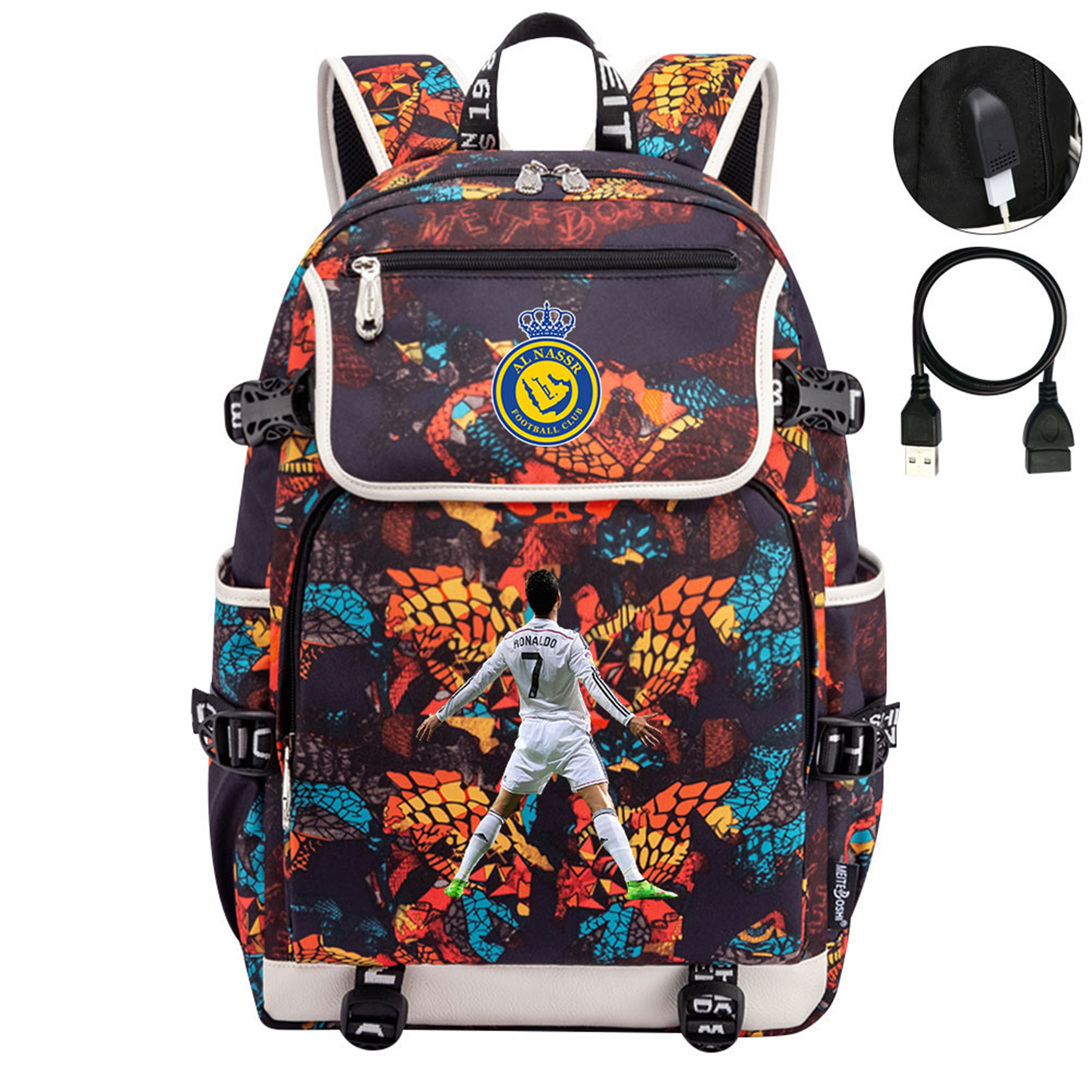 Student Cristiano Ronaldo Canvas USB Backpack-Teen Back to School ...