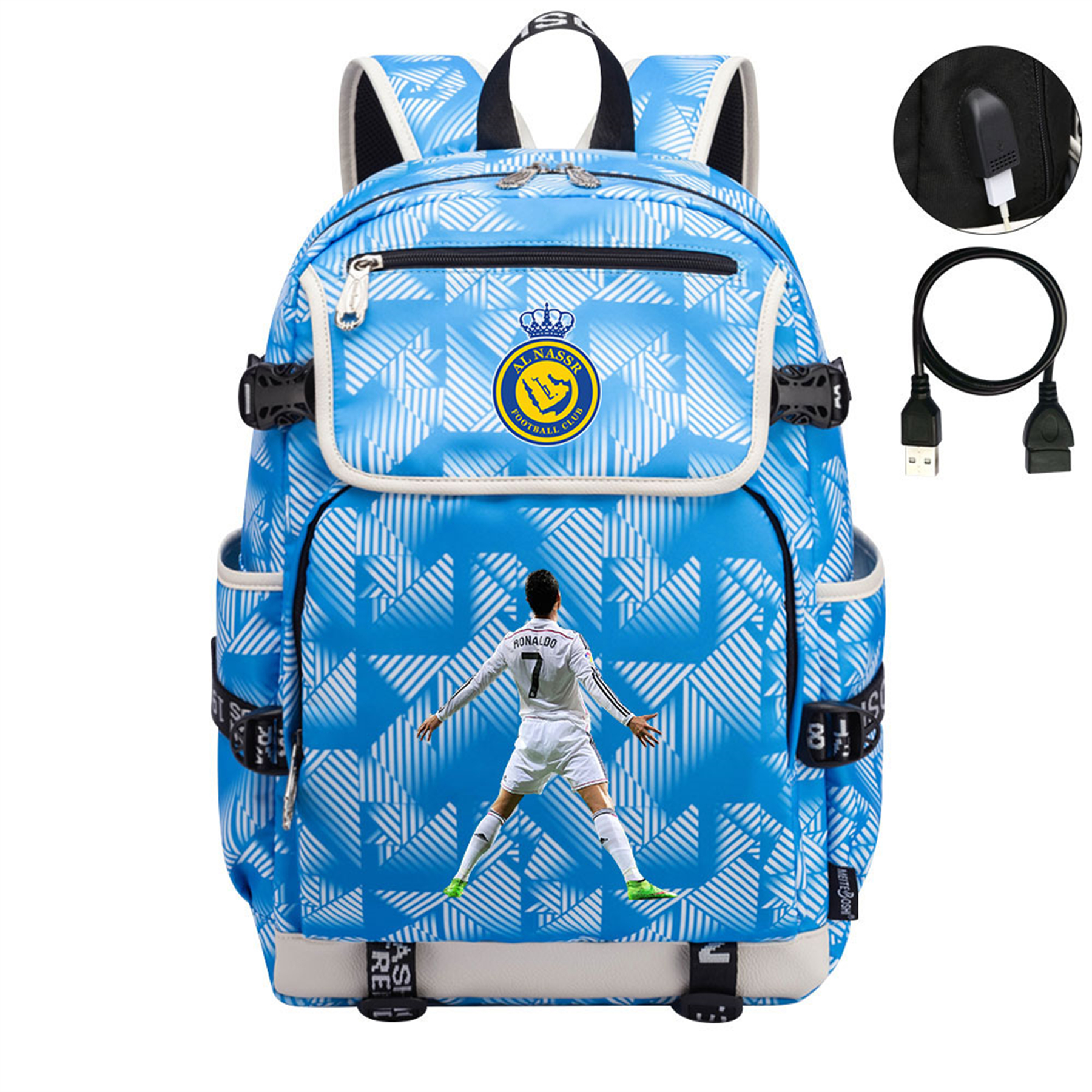 Student Cristiano Ronaldo Canvas USB Backpack-Teen Back to School ...