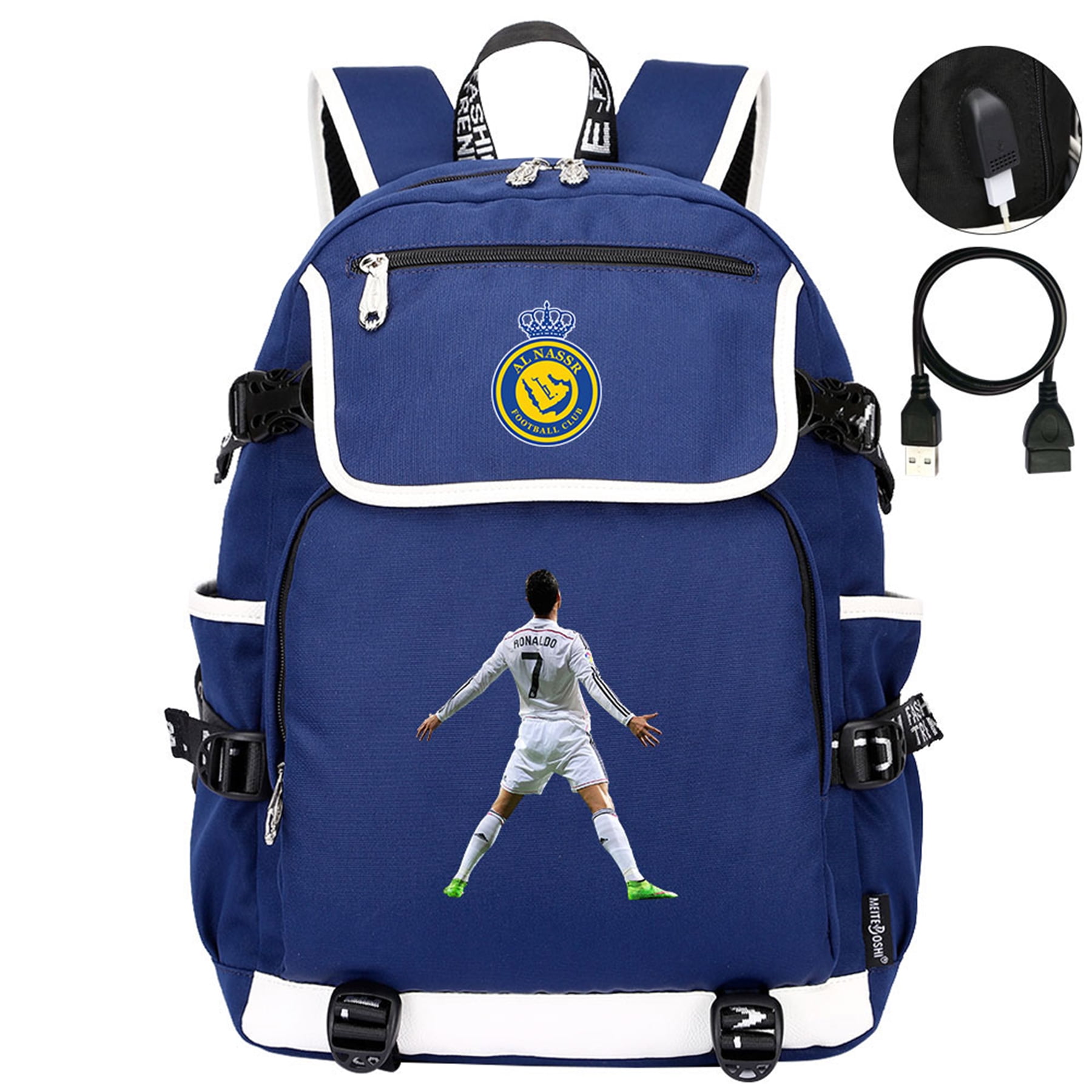 Student Cristiano Ronaldo Canvas USB Backpack-Teen Back to School ...
