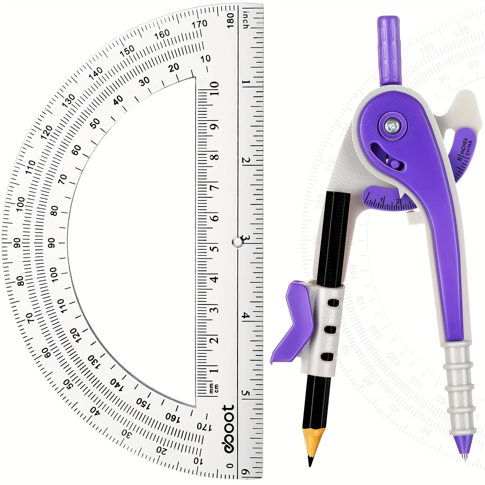 Student Geometry Math Set, Drawing Compass And 6 Inch Clear Swing Arm ...