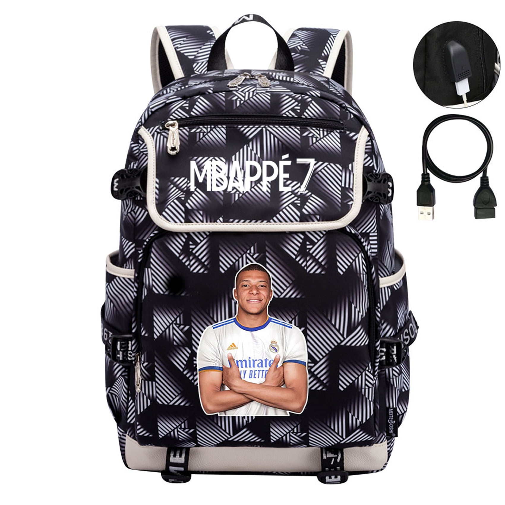 Student Kylian Mbappe Backpack with USB Charge Port Waterproof Canvas ...