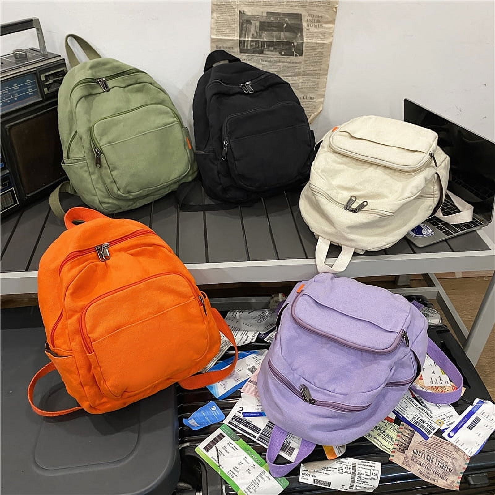 Student Retro Wash Canvas Casual Sen Series Backpack,Black - Walmart.com