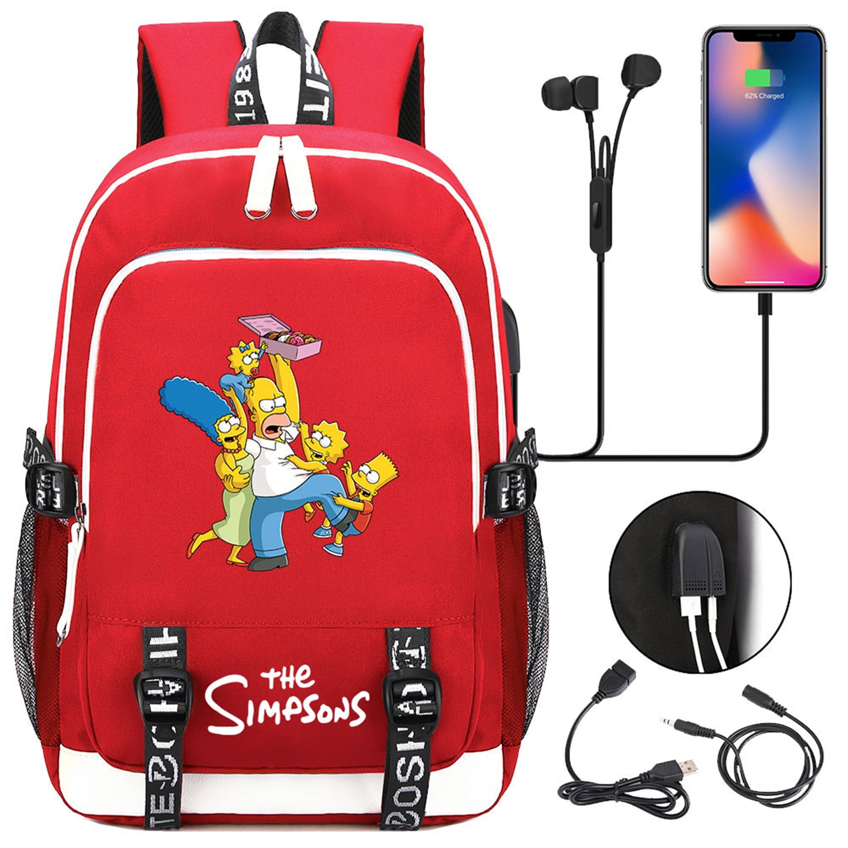 Student The Simpsons Graphic Backpack Travel Bookbag with USB Charging ...