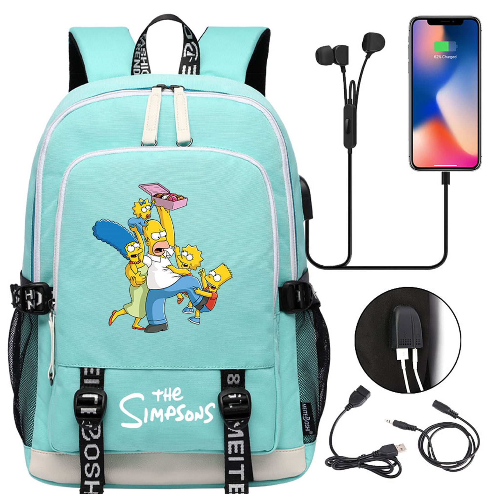 Student The Simpsons Graphic Backpack Travel Bookbag with USB Charging ...