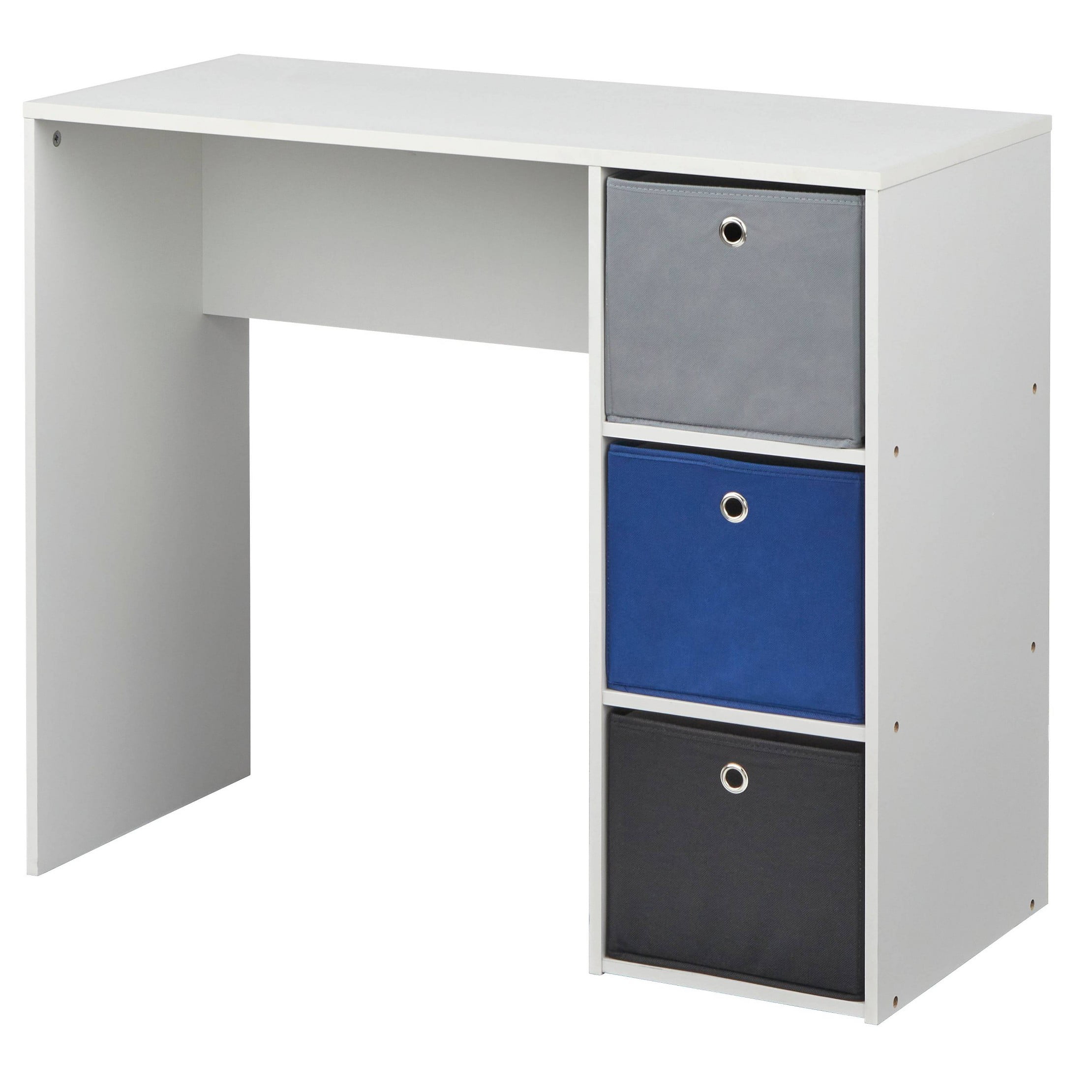 Student Writing Desk with 3 Fabric Bins White/Blue - Walmart.com