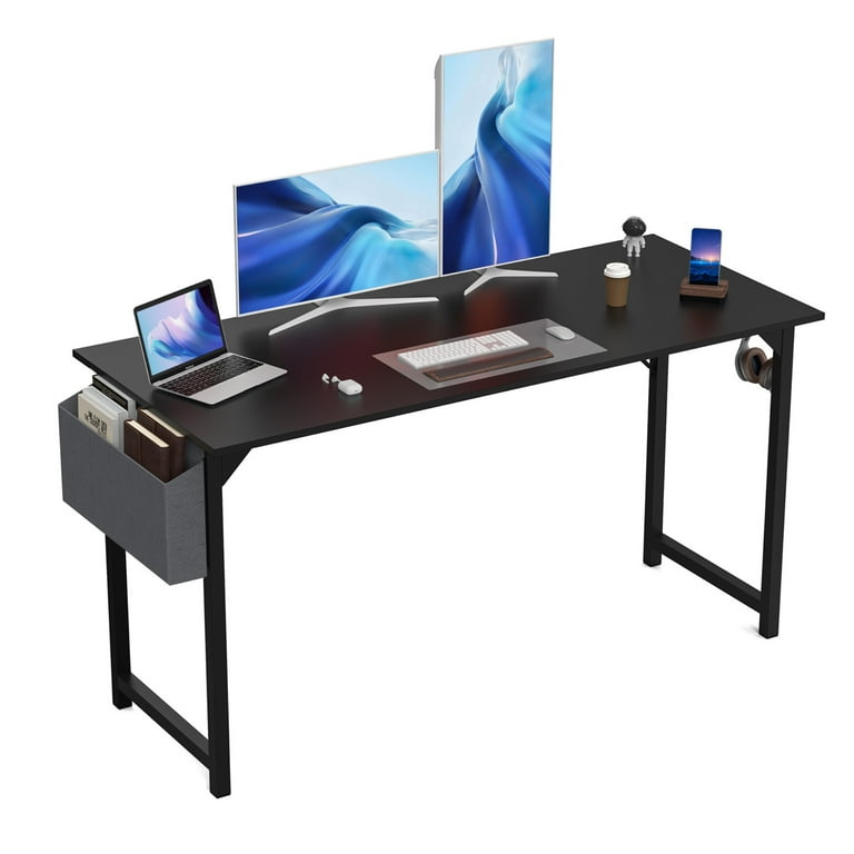 DUMOS 55 inch Office Computer Desk Modern Simple Style Writing Study Work Table for Home Bedroom Modern Black