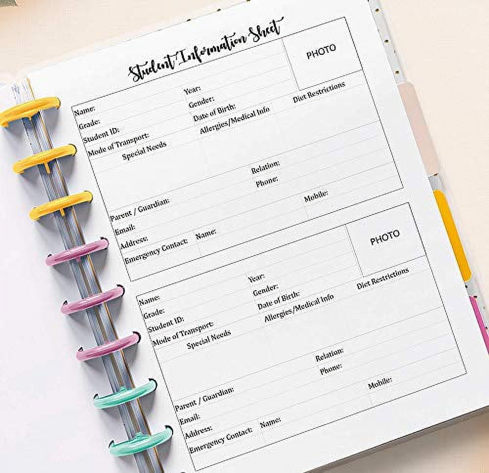 Student info sheets, Teacher Planner Inserts for 9 Disc Happy Planners ...