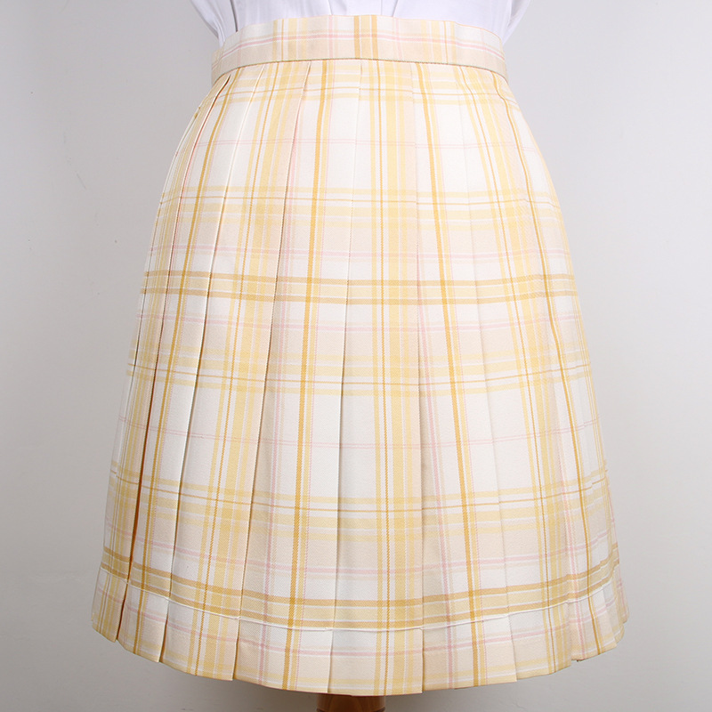 Students Summer Girls JK Uniform Skirt Sets Yellow Plaid High Waist ...