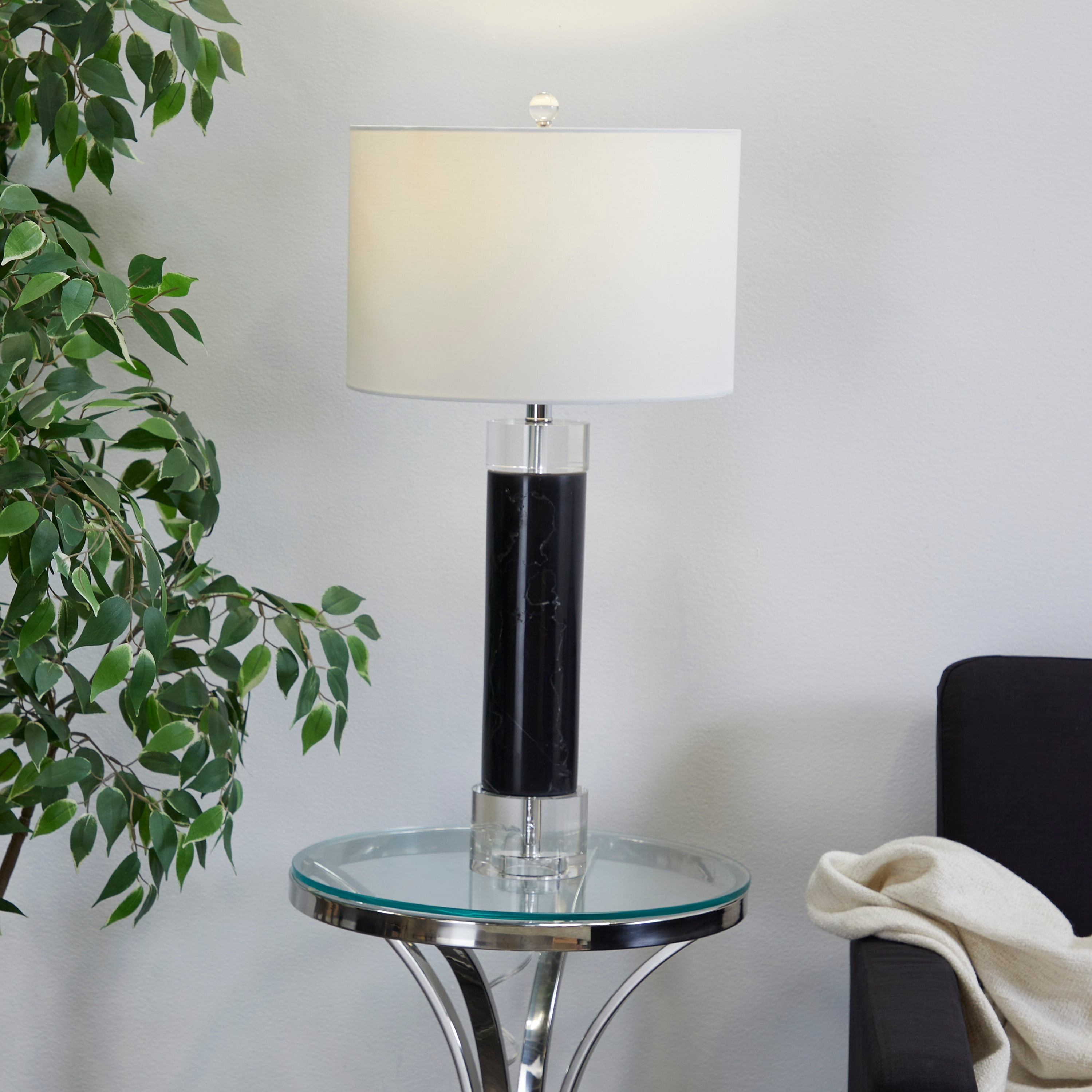 Studio 350 Black Marble Slender Stand Room Table Lamp with Drum Shade ...