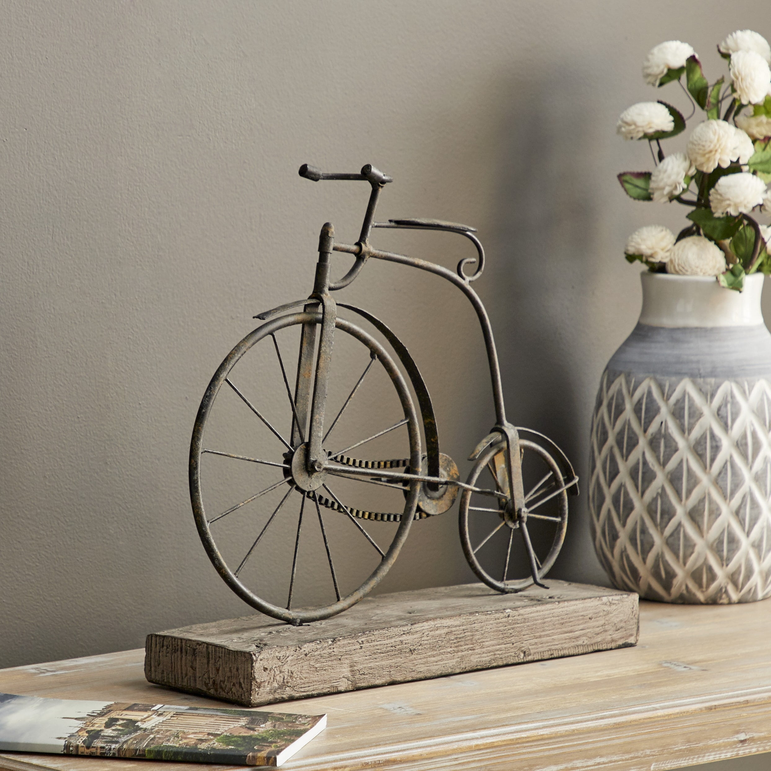 Studio 350 Black Metal Bike Sculpture with Wood Base - 16 x 5 x 4 ...