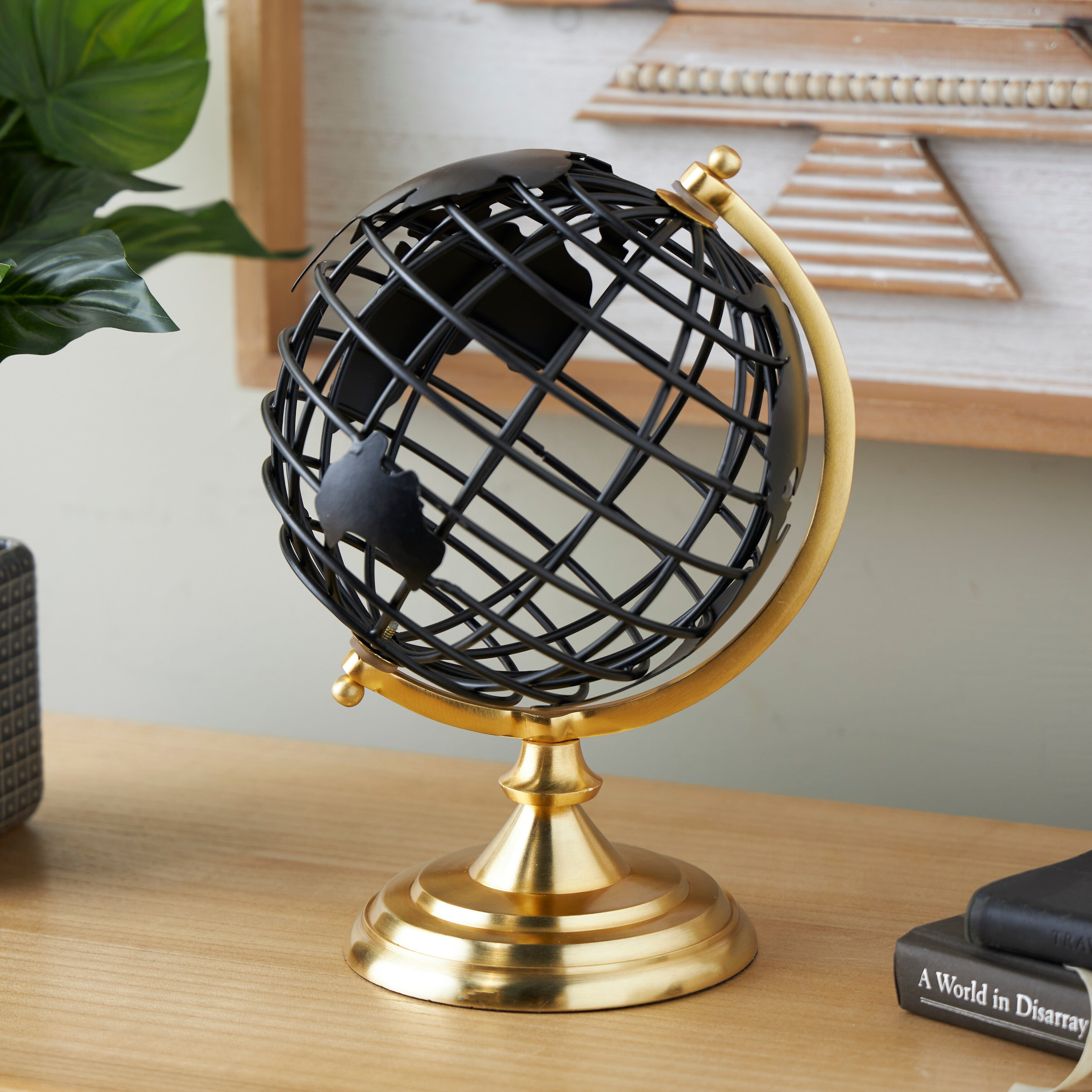 Studio 350 Black Metal Open Framed World Globe with Wire Exterior and ...