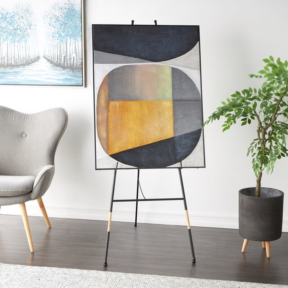 Studio 350 Black Metal Slim Foldable 2 Tier Easel with Wrapped Rattan ...
