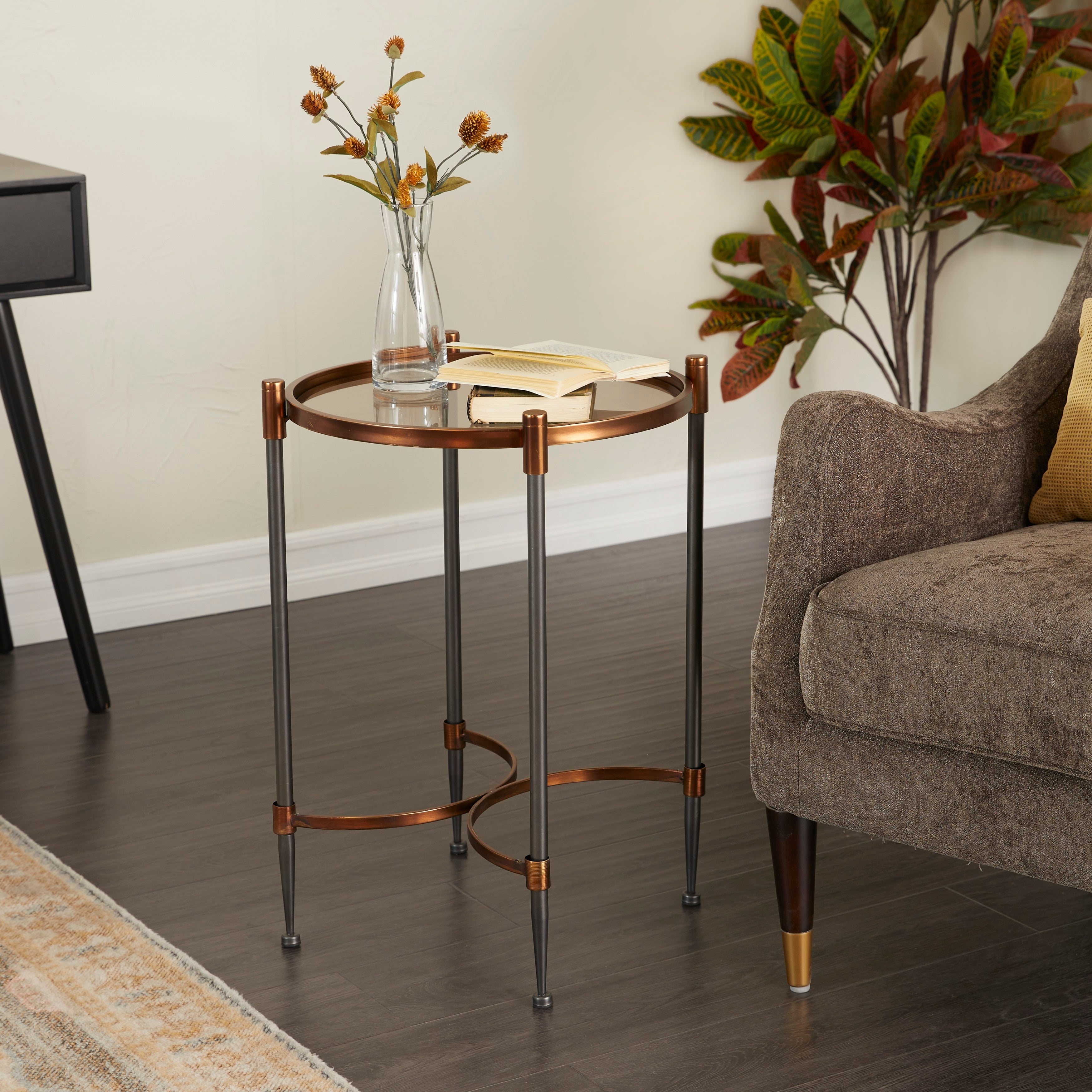 Studio 350 Black Metal Traditional Accent Table with Mirrored Glass Top ...