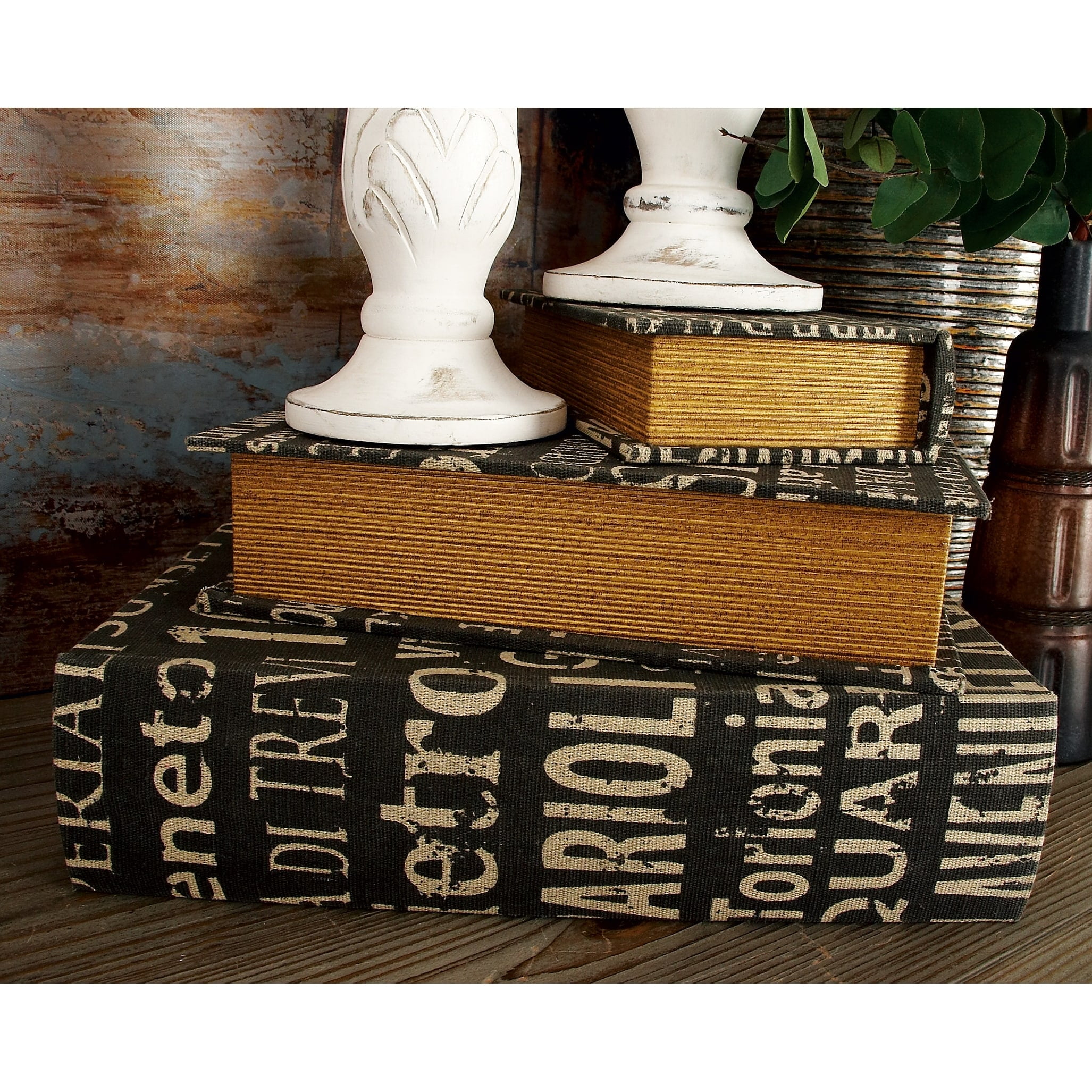 Studio 350 Black Wooden Faux Book Box with Varying Patterns (Set of 3 ...
