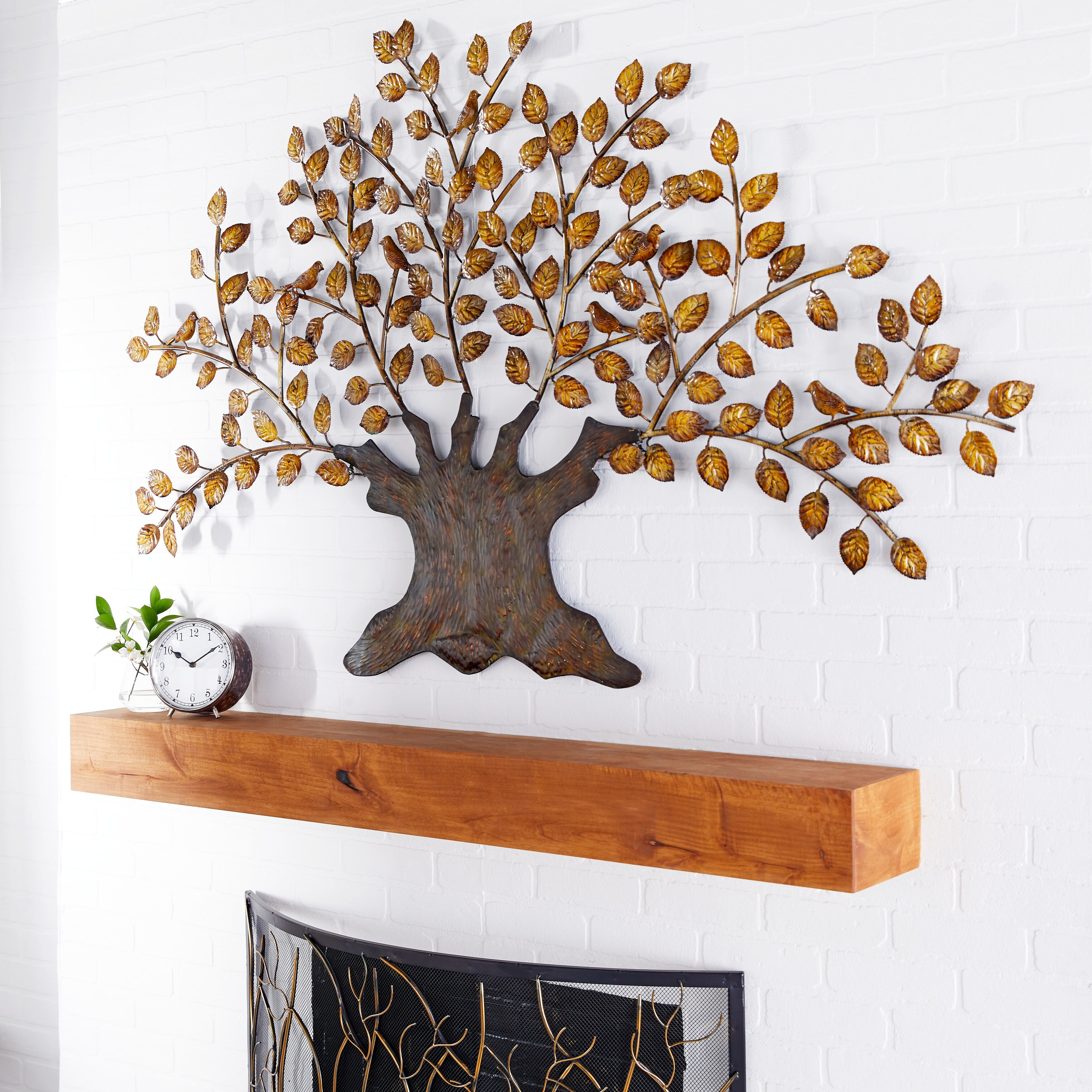 Studio 350 Brown Metal Indoor Outdoor Tree Wall Decor with Leaves ...