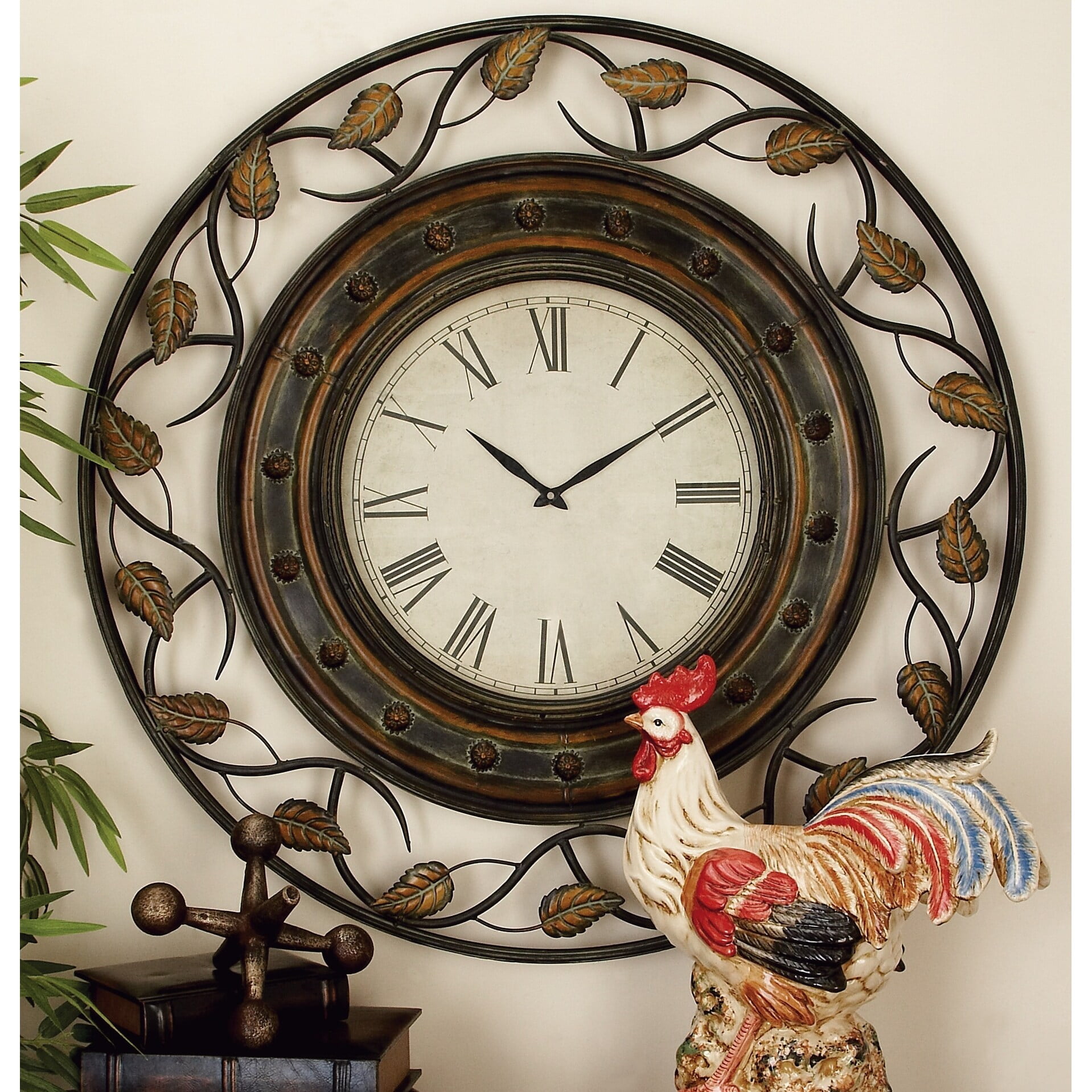 Studio 350 Brown Metal Medallion Leaf Decorative Wall Clock with ...