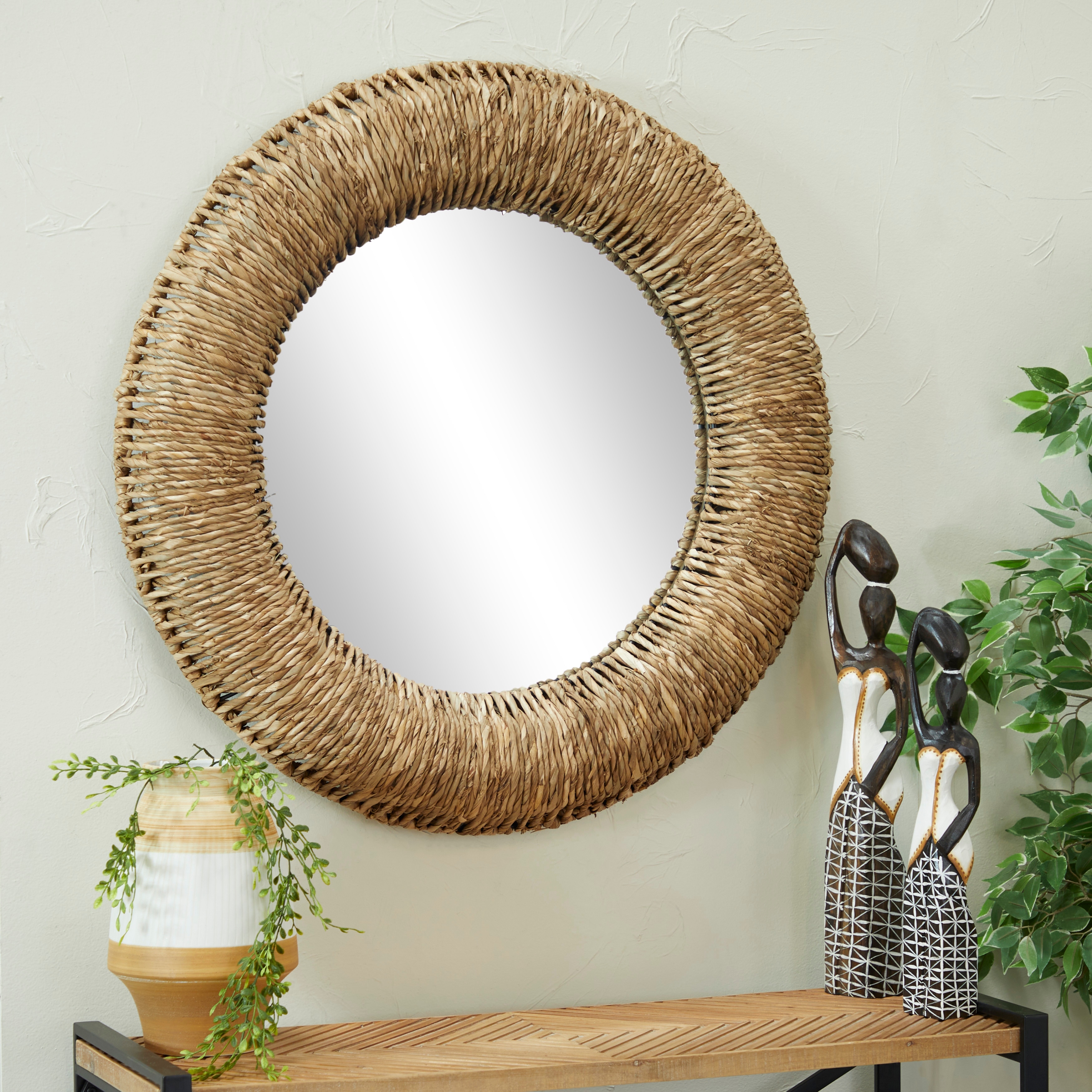 Studio 350 Brown Rattan Coiled Weaved Frame Room Wall Mirror - Walmart.com