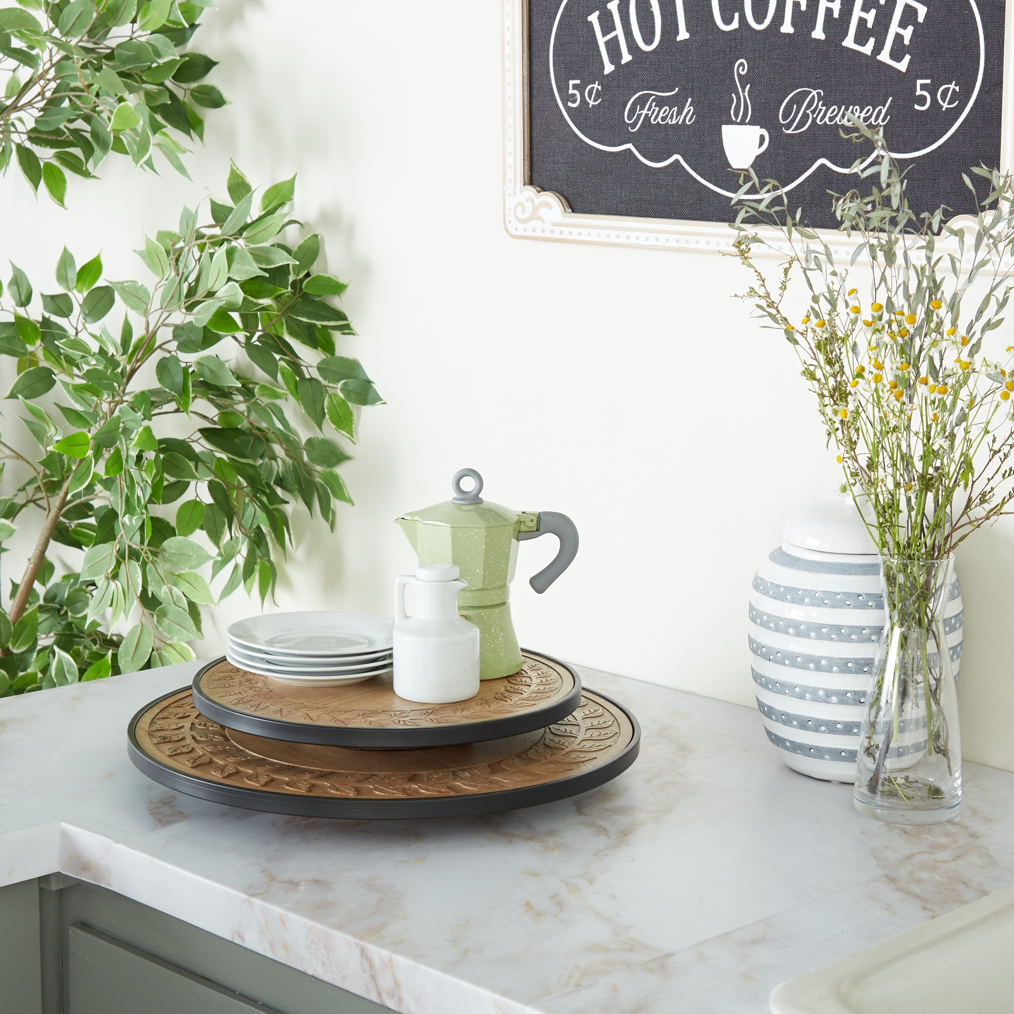 Studio 350 Brown Rubber Wood Modern Lazy Susan Trays 2 x 12 x 12 (Set ...