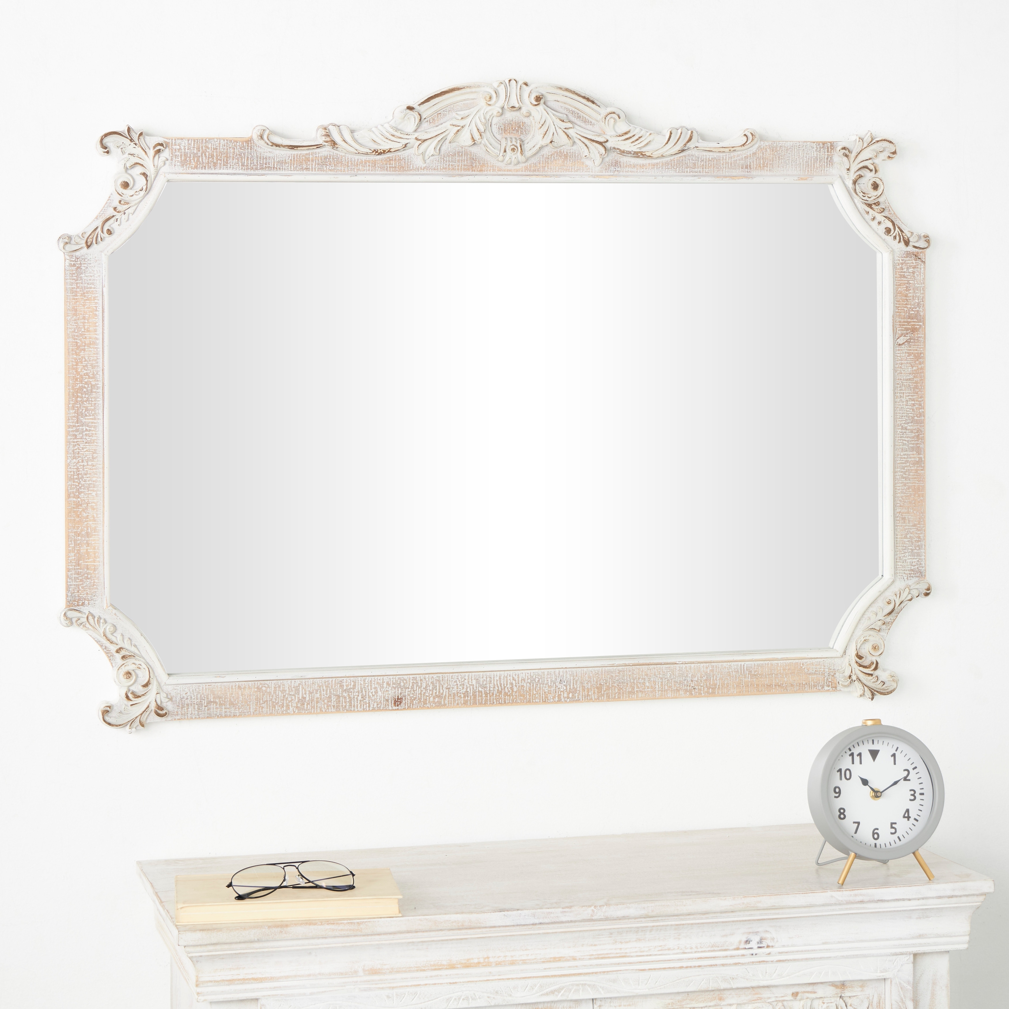 Studio 350 Cream Wooden Scroll Room Wall Mirror with Curved Corners and ...