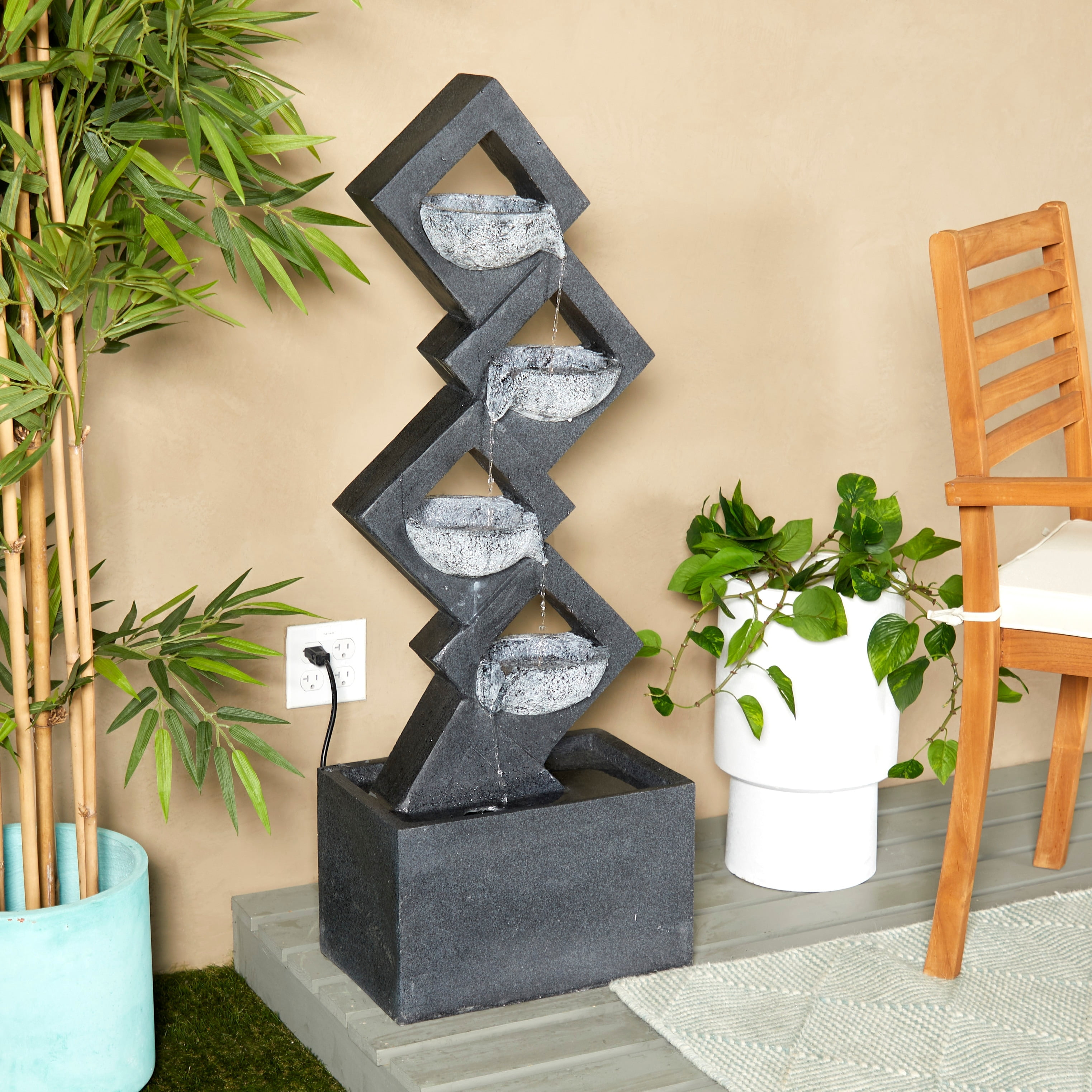 Studio 350 Dark Gray Fiberglass 4 Tier Geometric Fountain with LED ...
