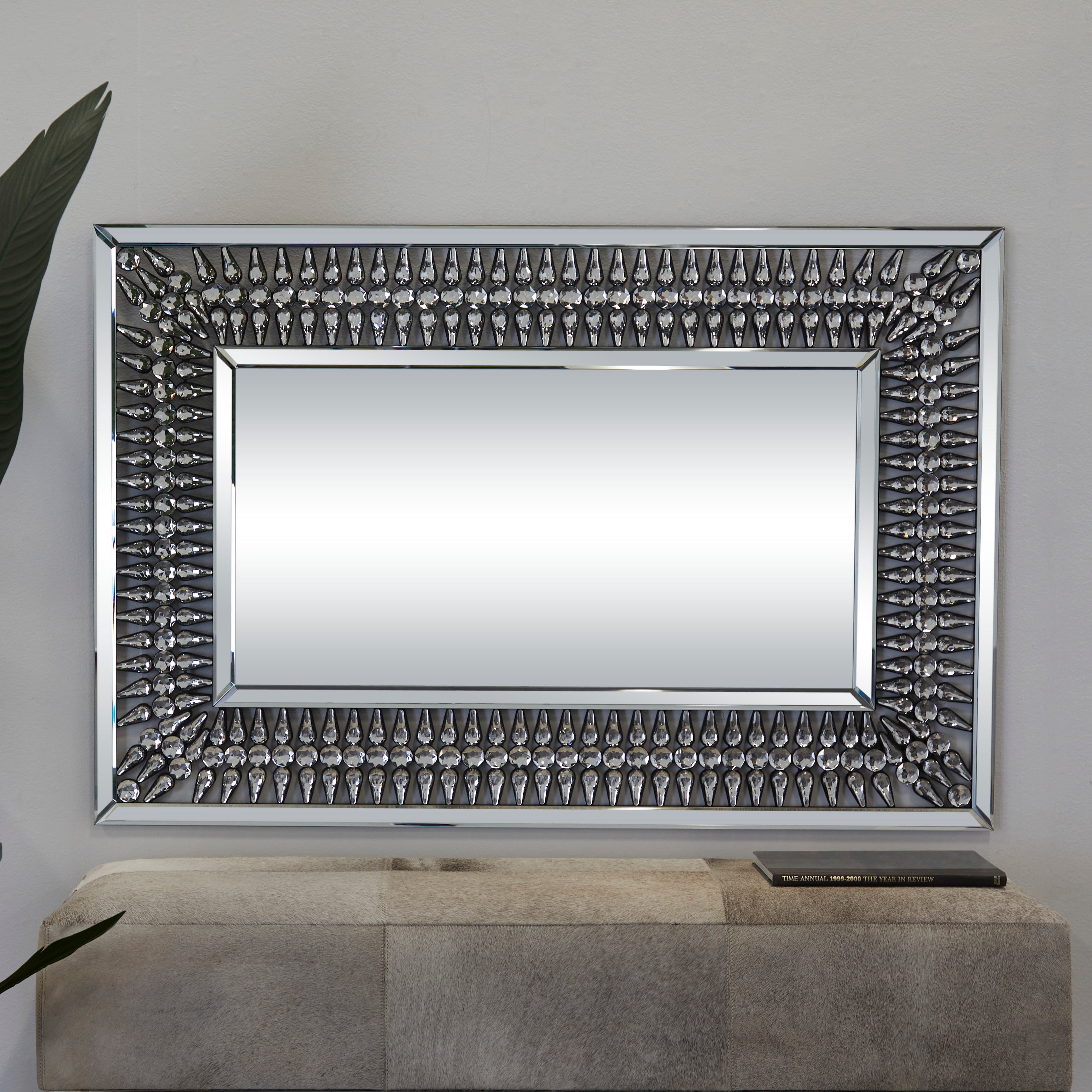 Studio 350 Elegant Silver Glass Wall Mirror with Crystal Embellishment ...