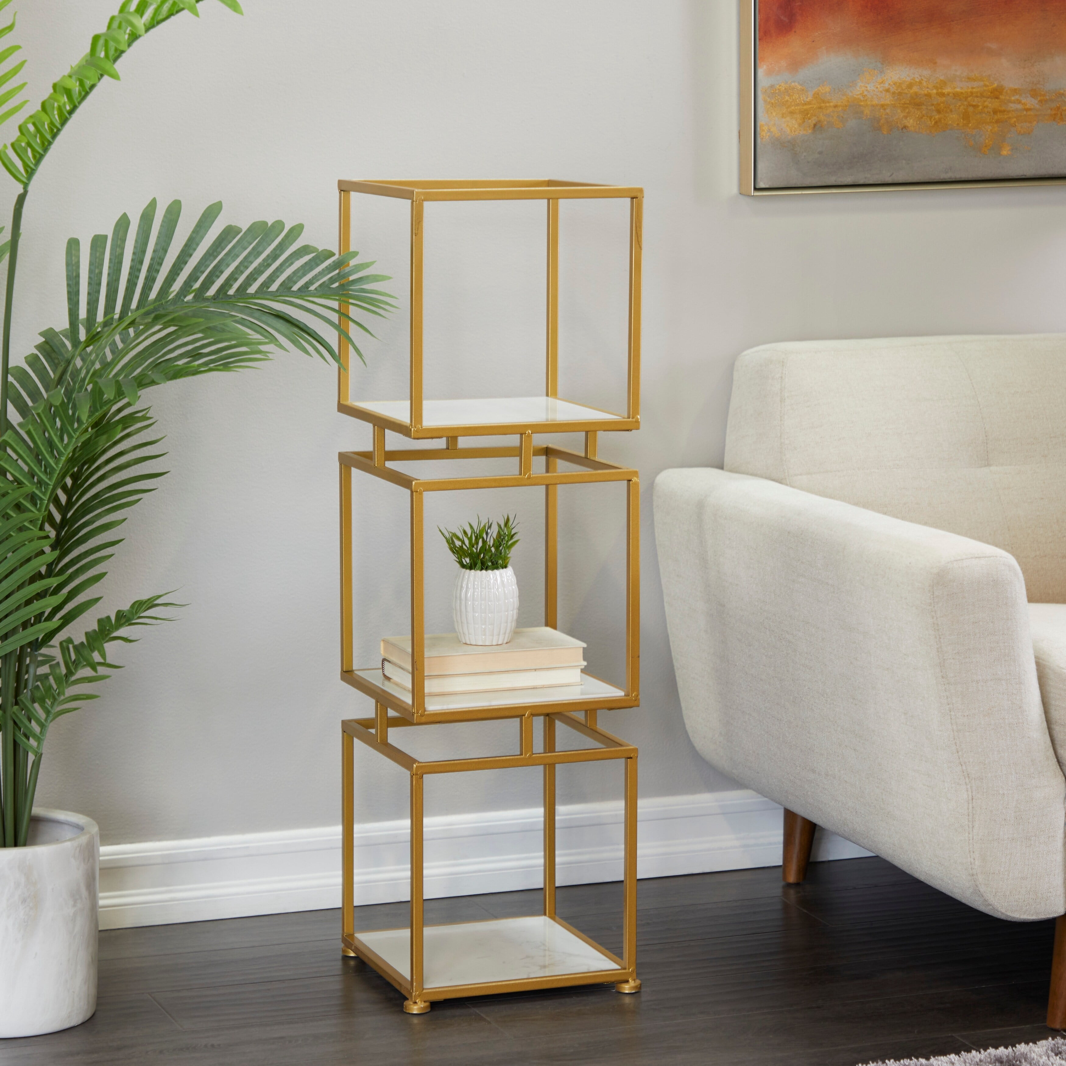 Studio 350 Gold Marble Shelving Unit with 3 Marble Shelves - Walmart.com