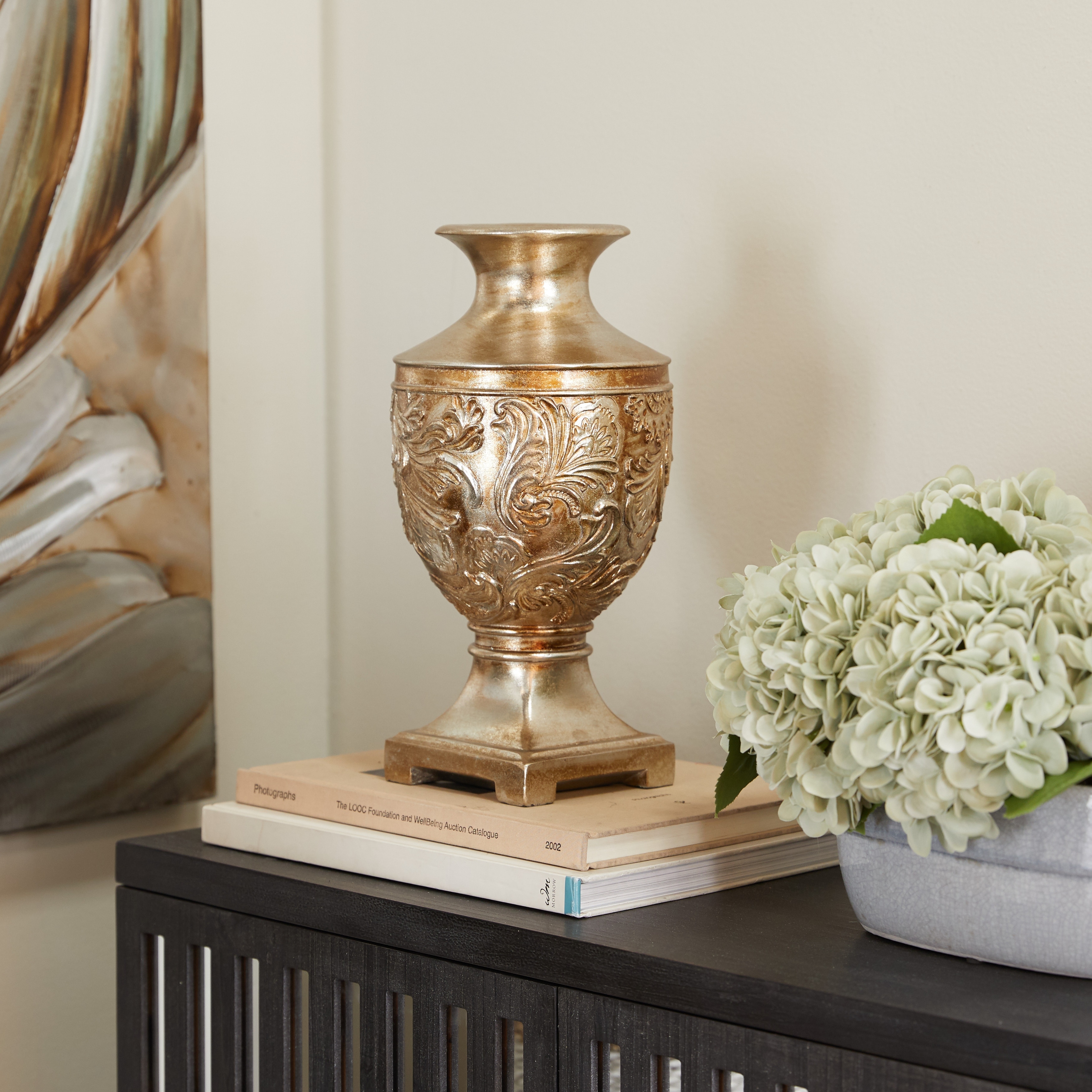 Studio 350 Gold Polystone Carved Decorative Vase - Walmart.com