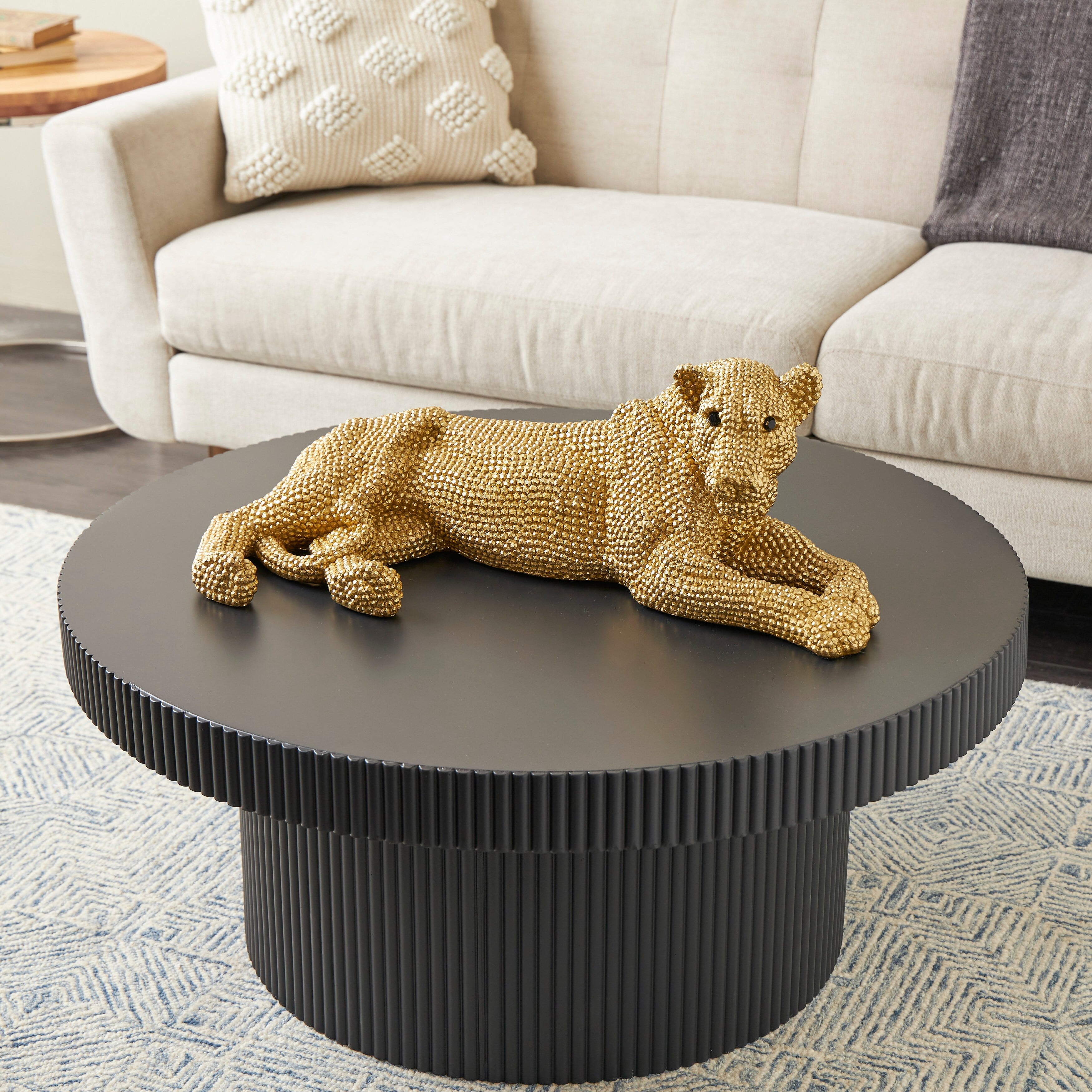 Studio 350 Gold Resin Laying Floor Leopard Sculpture with Carved ...