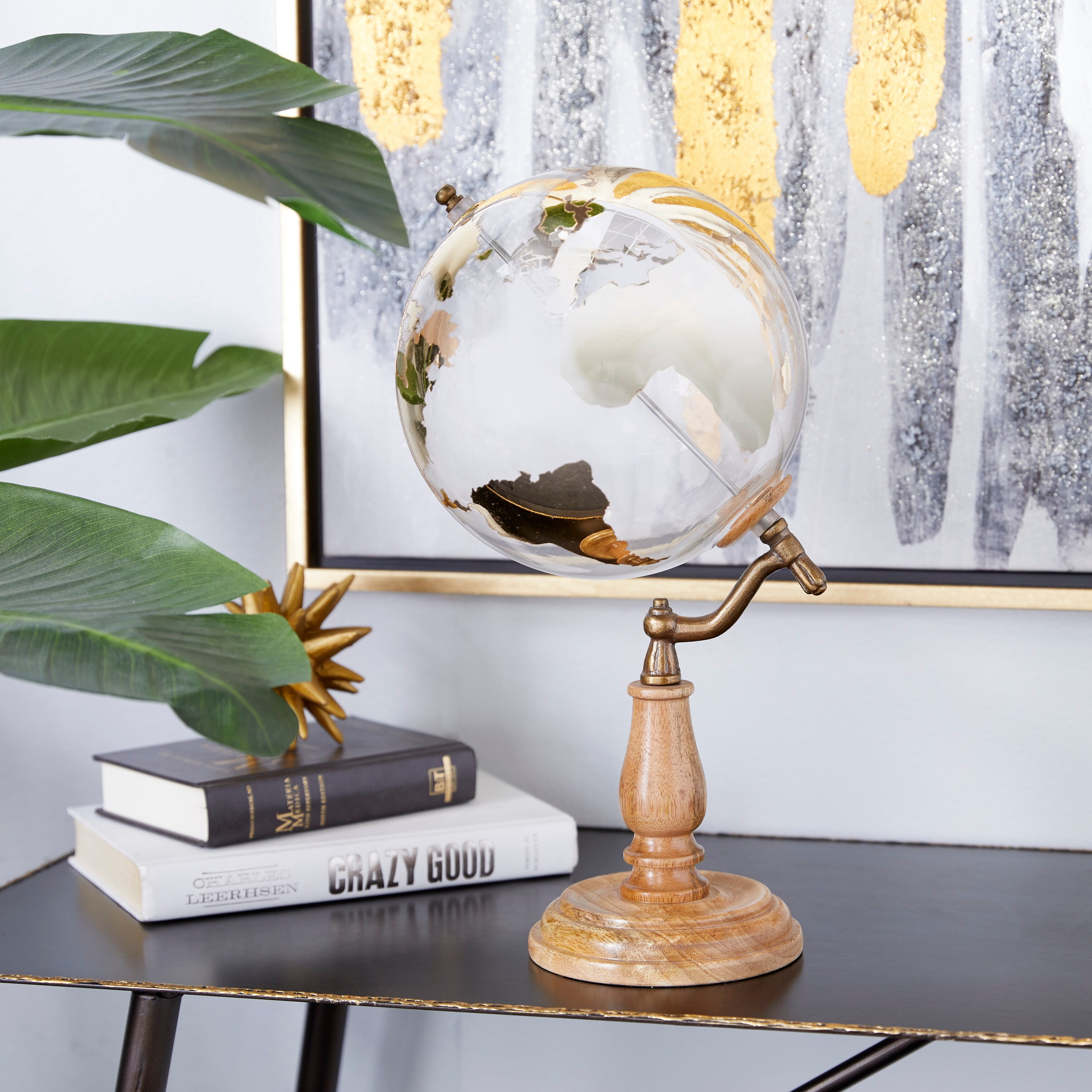 Studio 350 Gold or Bronze Metal Glass Wood Traditional Classic Globe ...