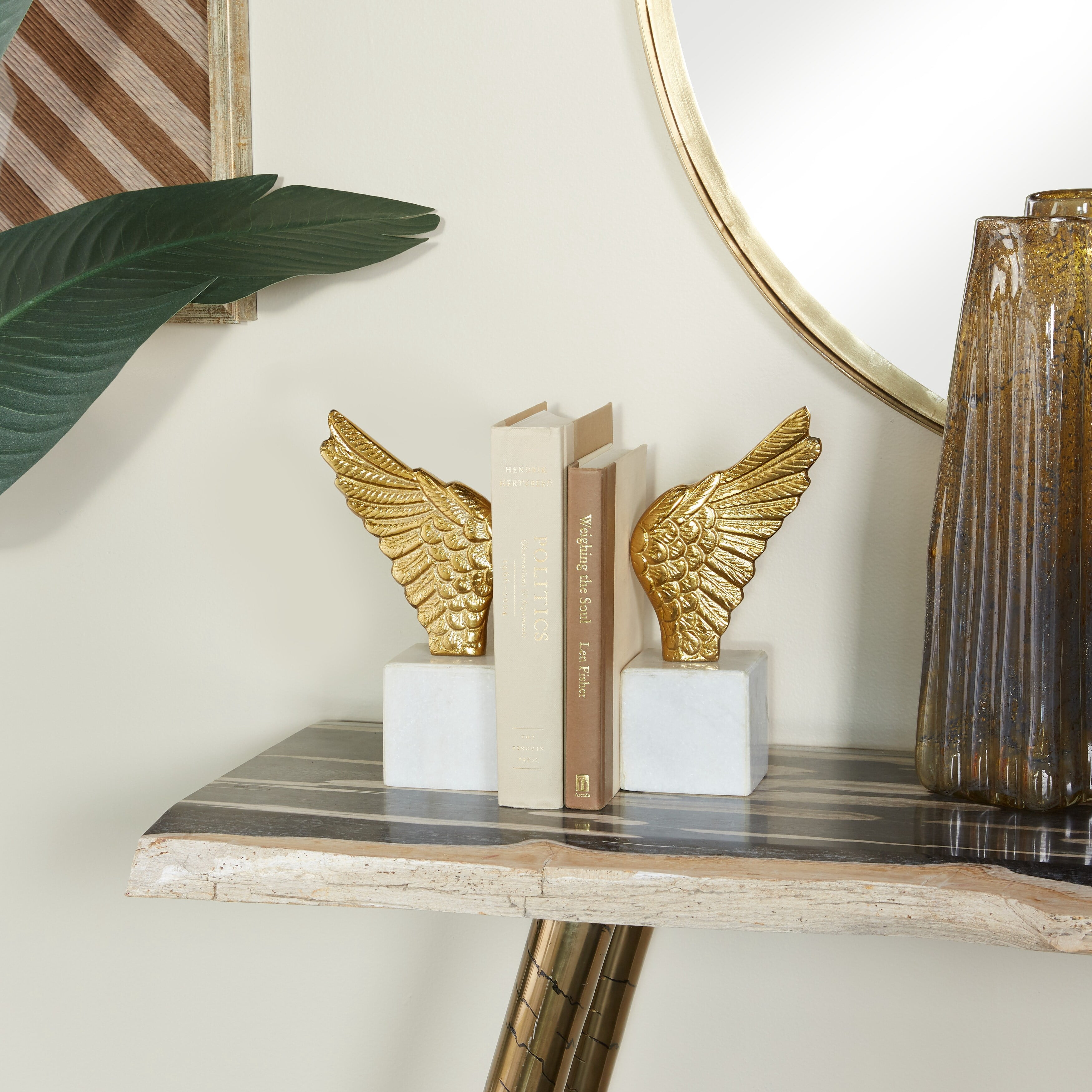 Studio 350 Gold or Silver Aluminum Wings Bird Bookends with Marble Base ...