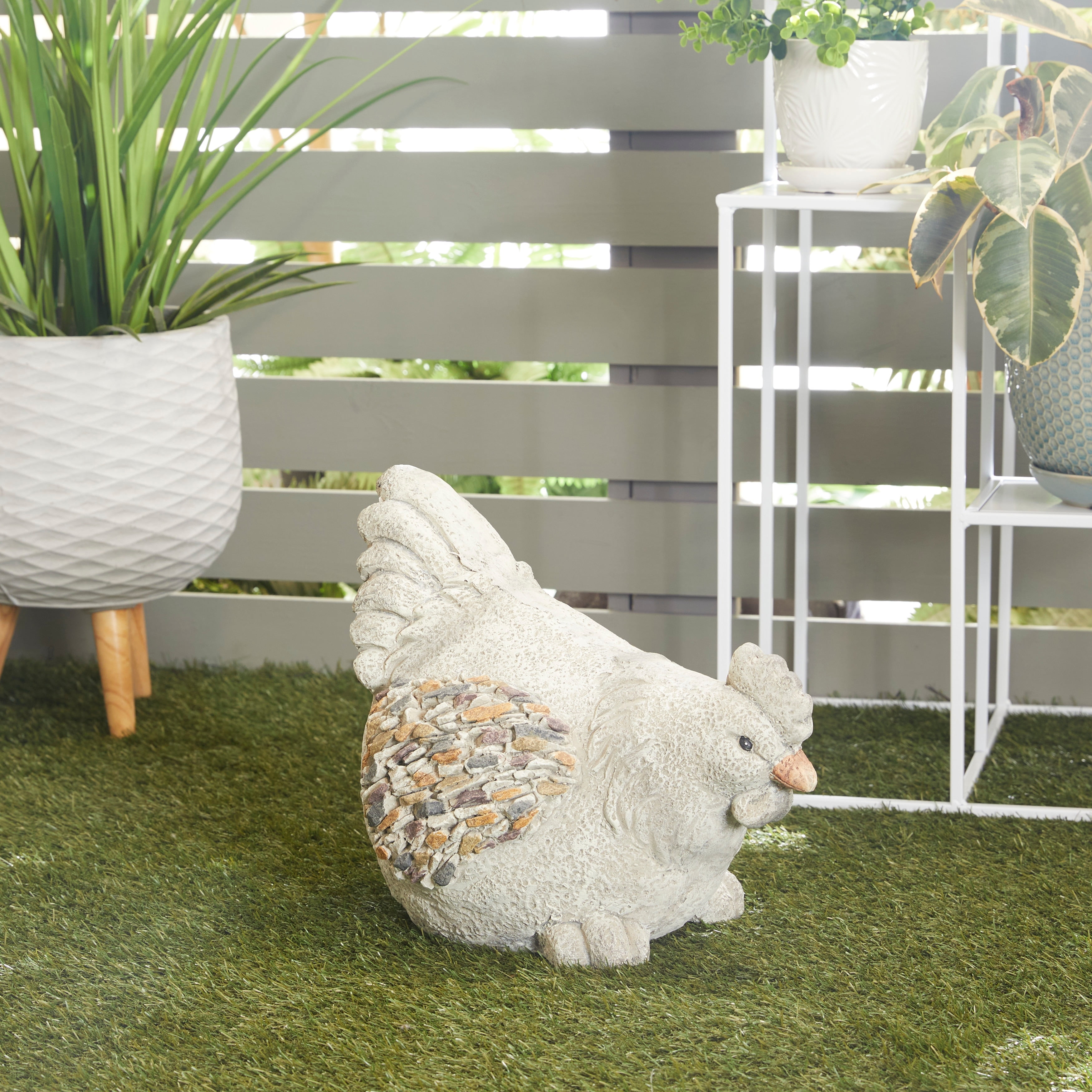 Studio 350 Gray Polystone Indoor Outdoor Chicken Decorative Garden ...