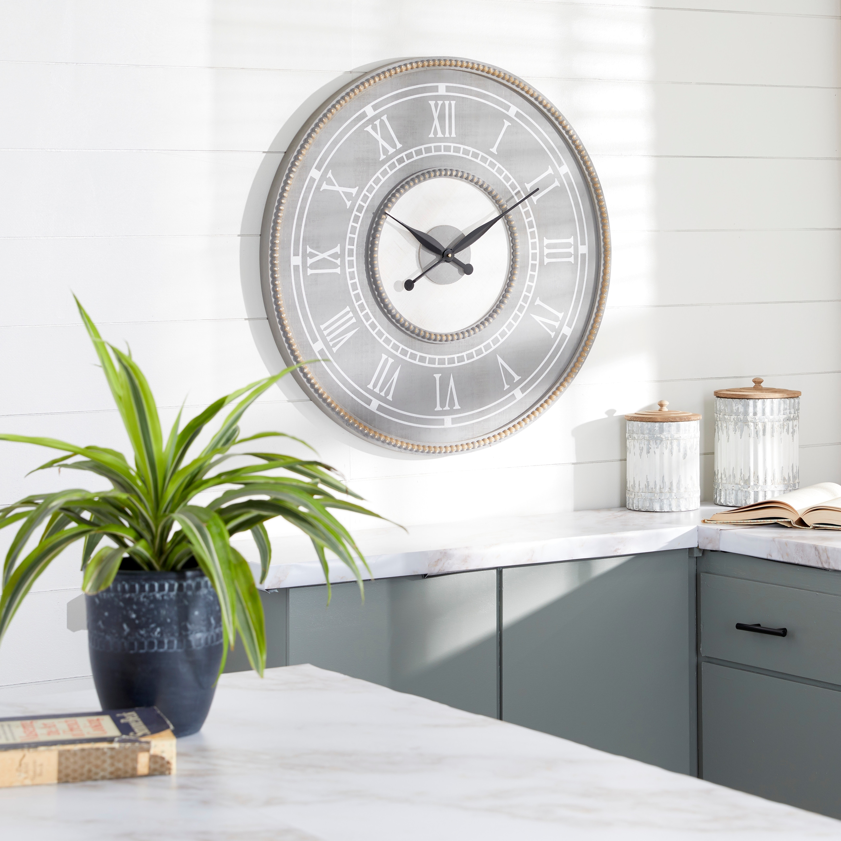 Studio 350 Gray Wood Beaded Decorative Wall Clock with White Accents ...