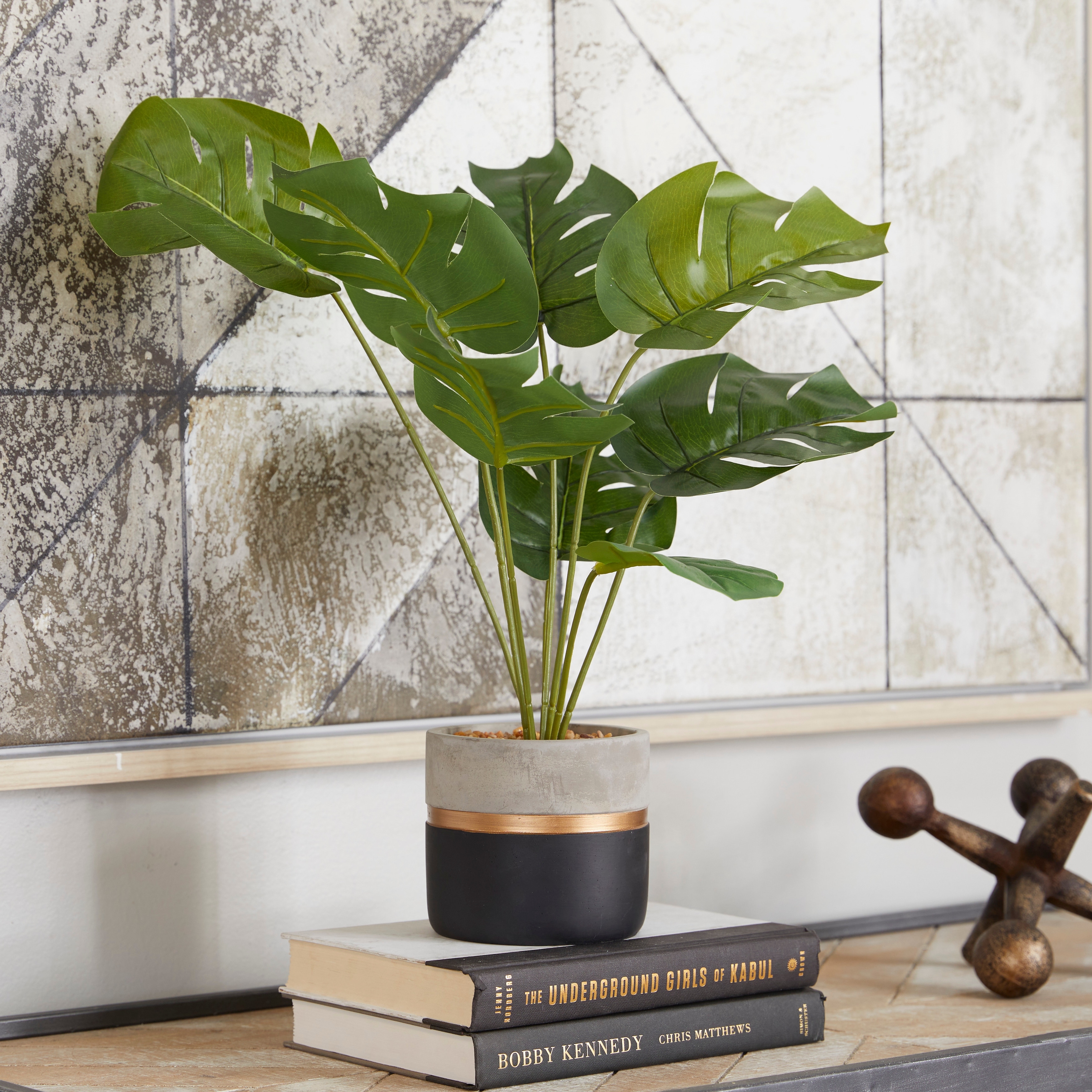 Studio 350 Green Faux Foliage Monstera Artificial Plant with Realistic Leaves and Color Block ...