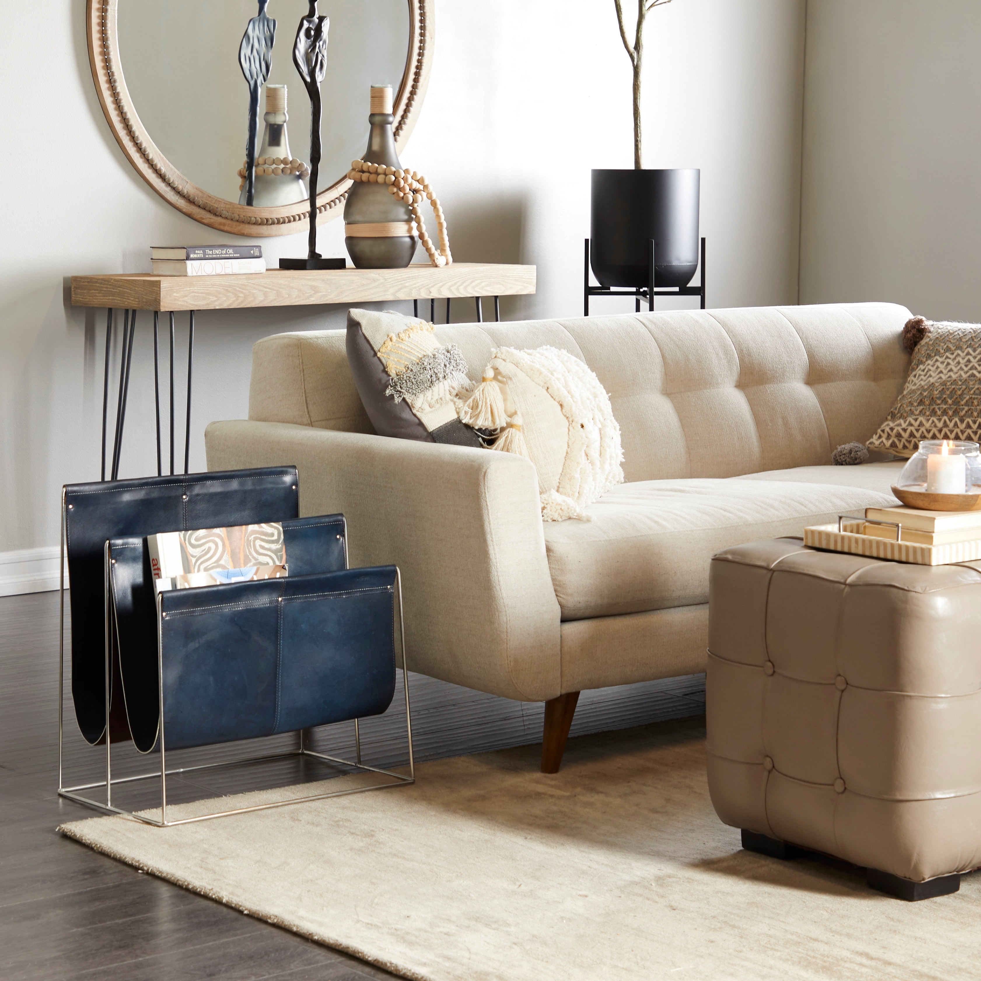 Studio 350 Leather Modern Magazine Holder - 22 x 21 x 14 Black ...