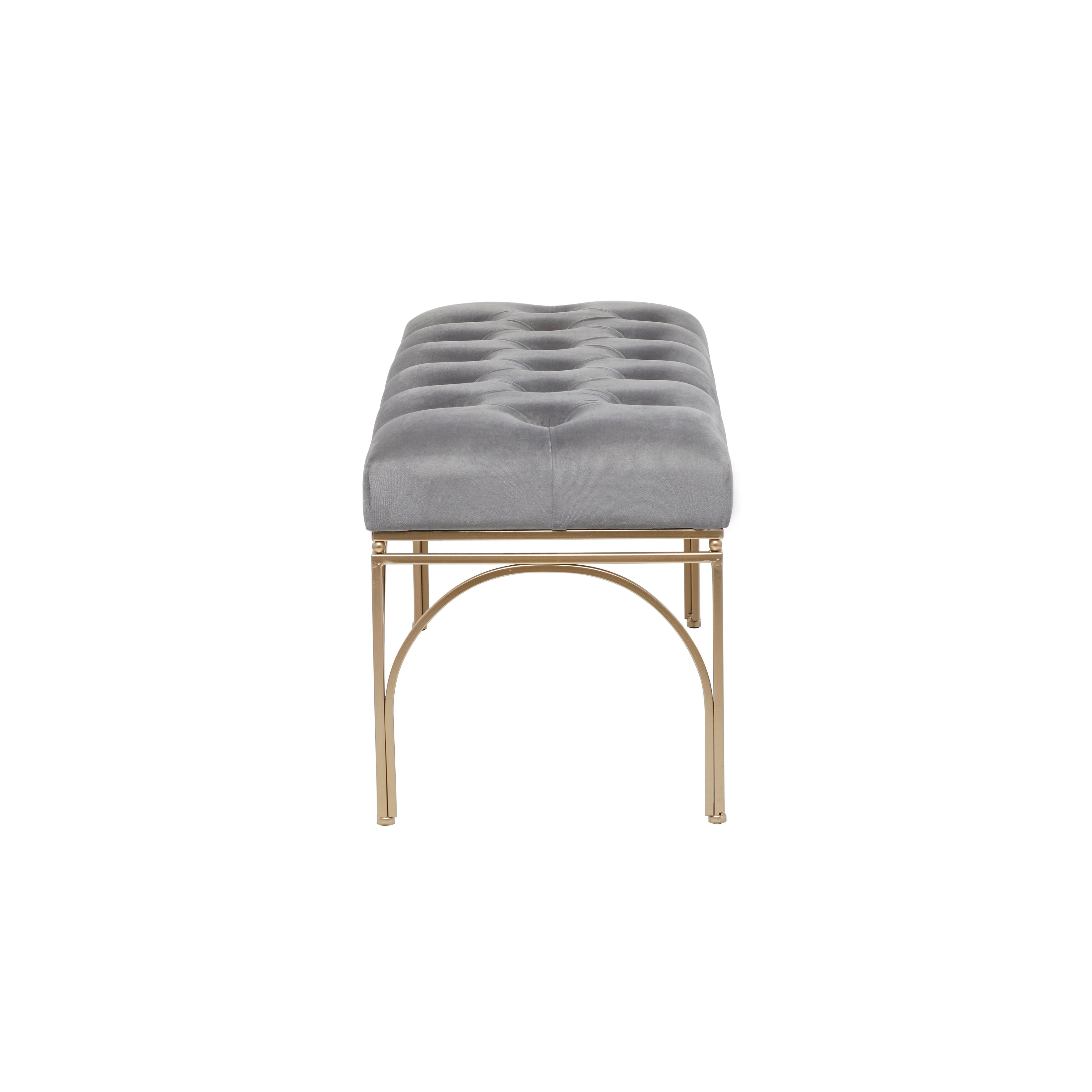 ARCILLA ELEMENTAL Metal Bench with Velvet Seat Grey 17"W x 39"L x 19"H ...