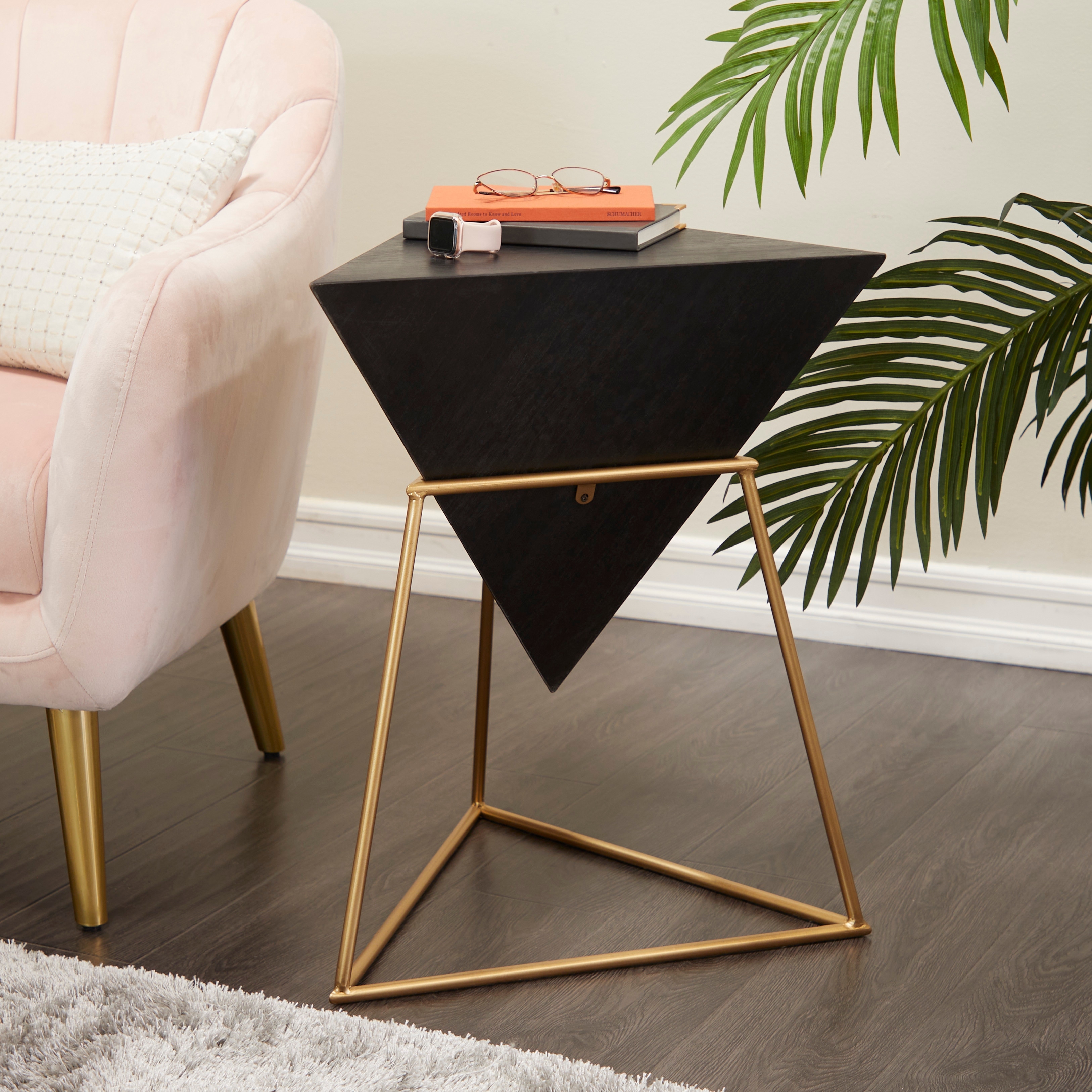 Studio 350 Minimalist Wood Inverted Pyramid Geometric Accent Table with ...