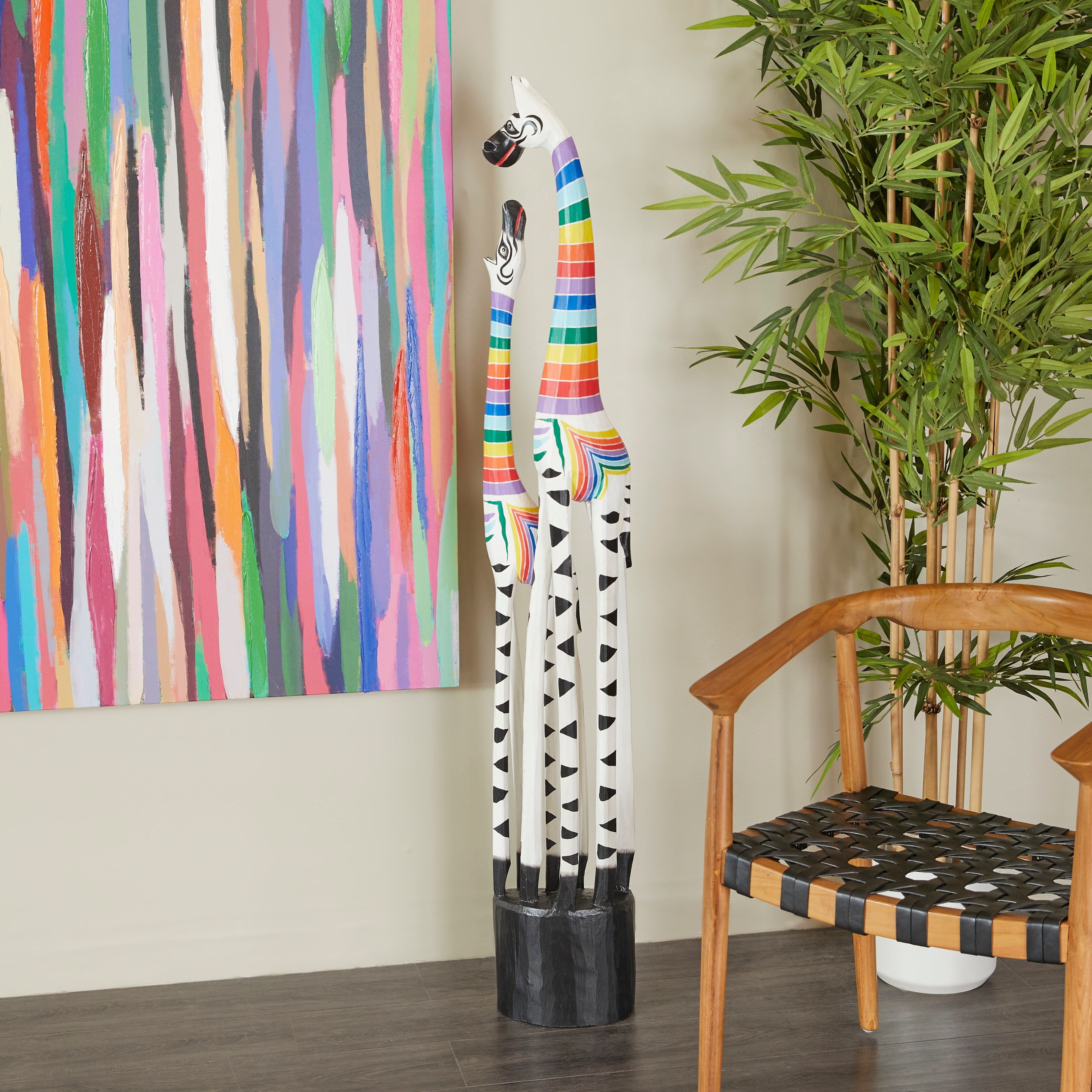 Studio 350 Multi Colored Wood Striped Giraffe Sculpture - Walmart.com