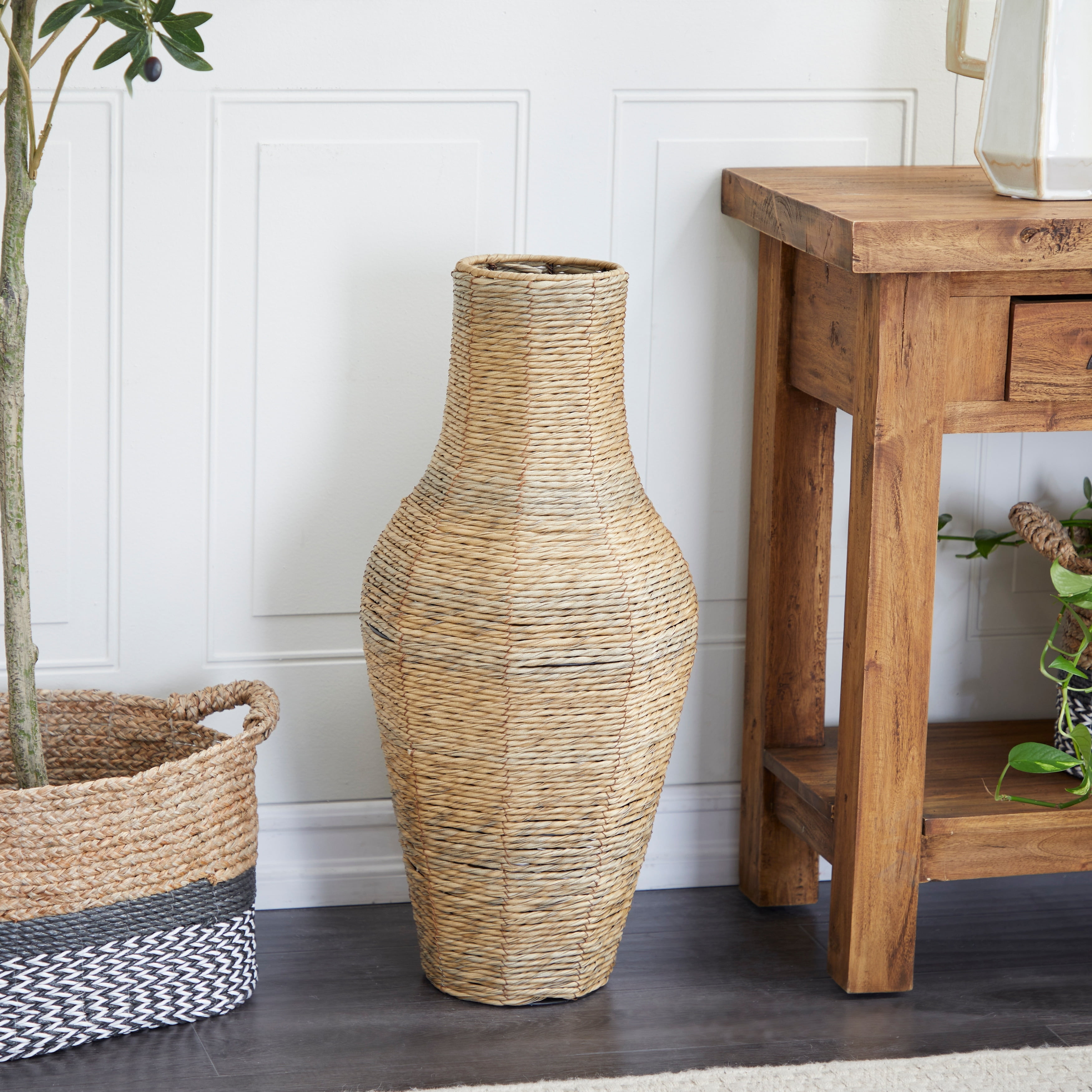 Studio 350 Natural Brown Open Weave Seagrass Bohemian Vase Collection ...