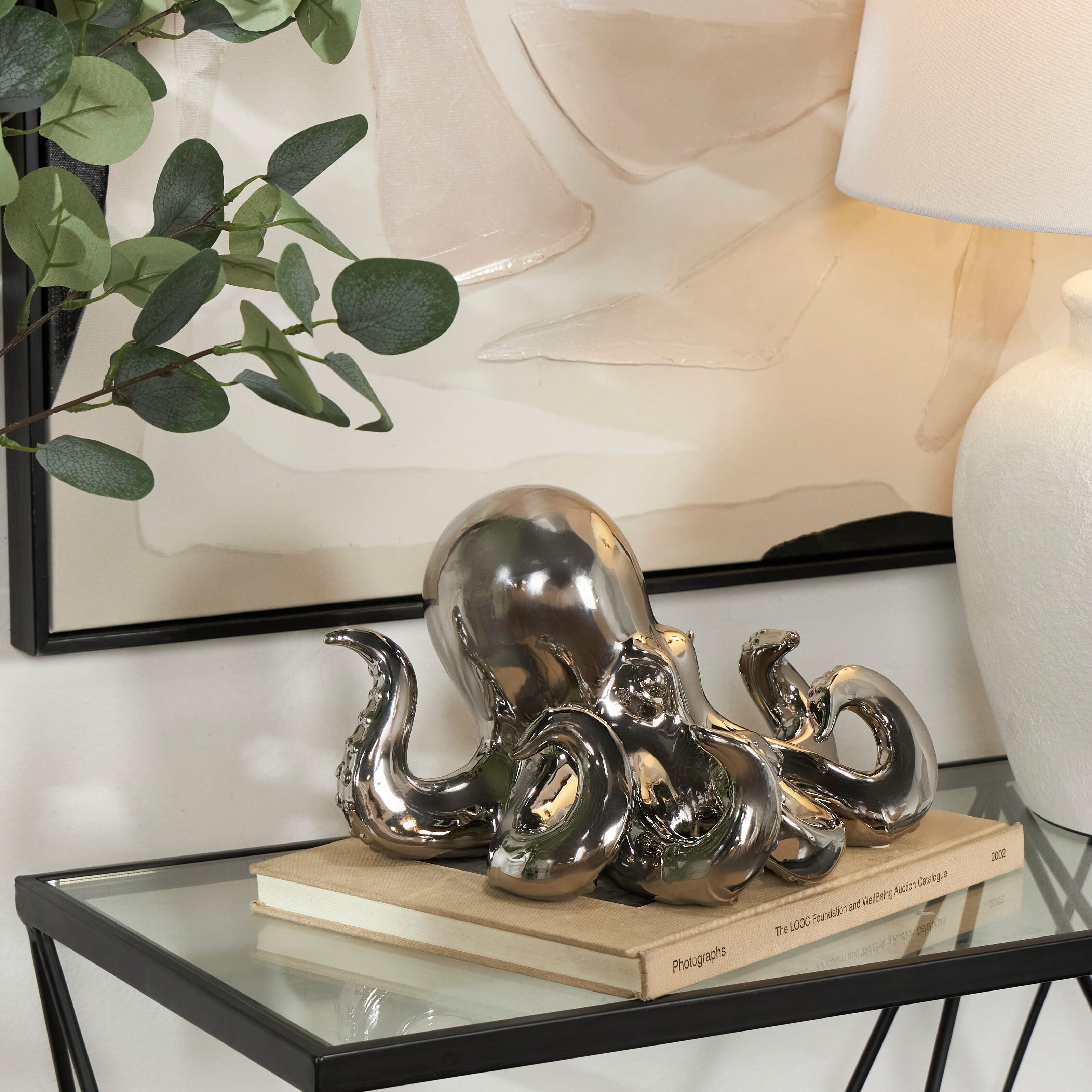 Studio 350 Silver Ceramic Octopus Sculpture with Textured Tentacles ...