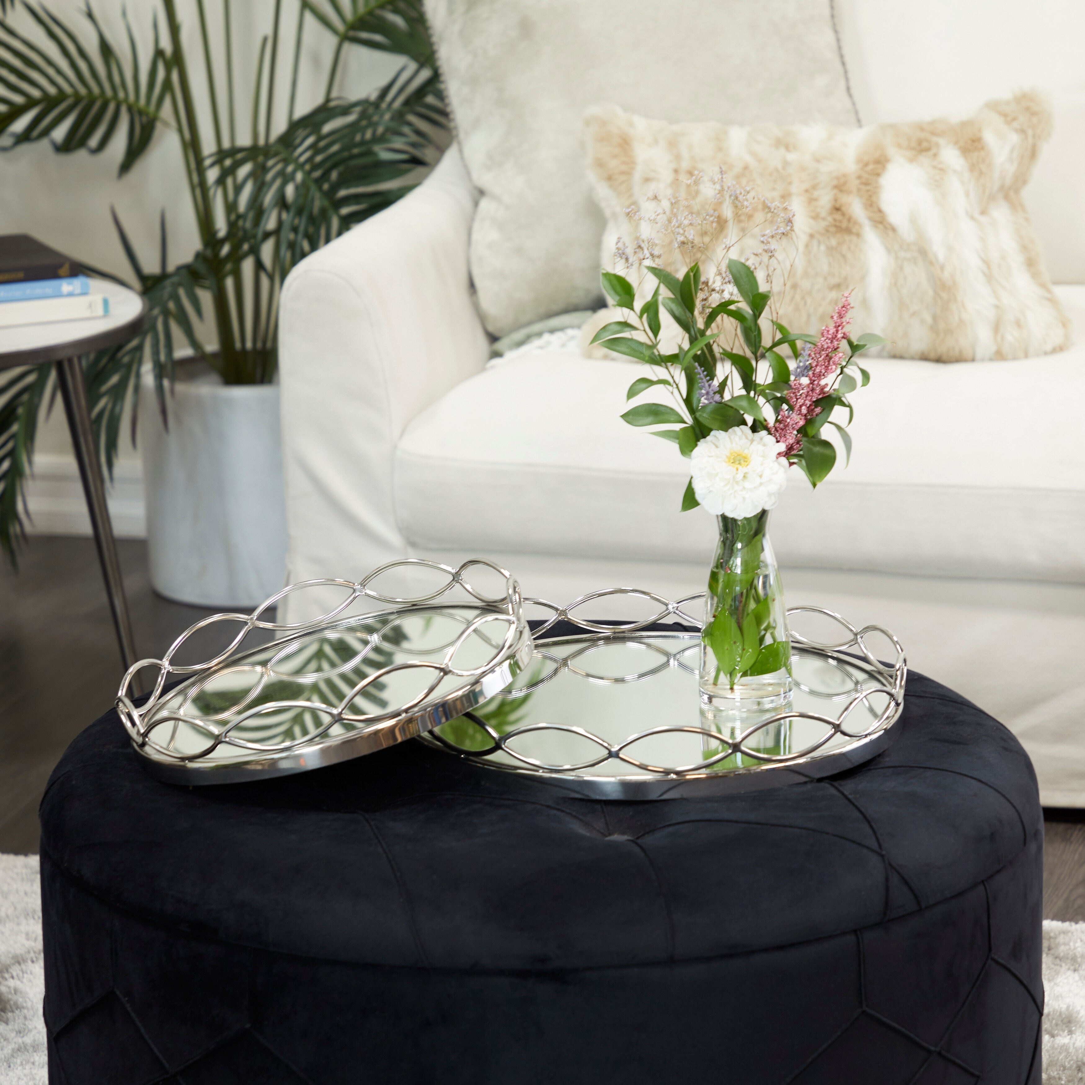 Studio 350 Contemporary Stainless Steel Metal Mirrored Tray (Set of 2 ...