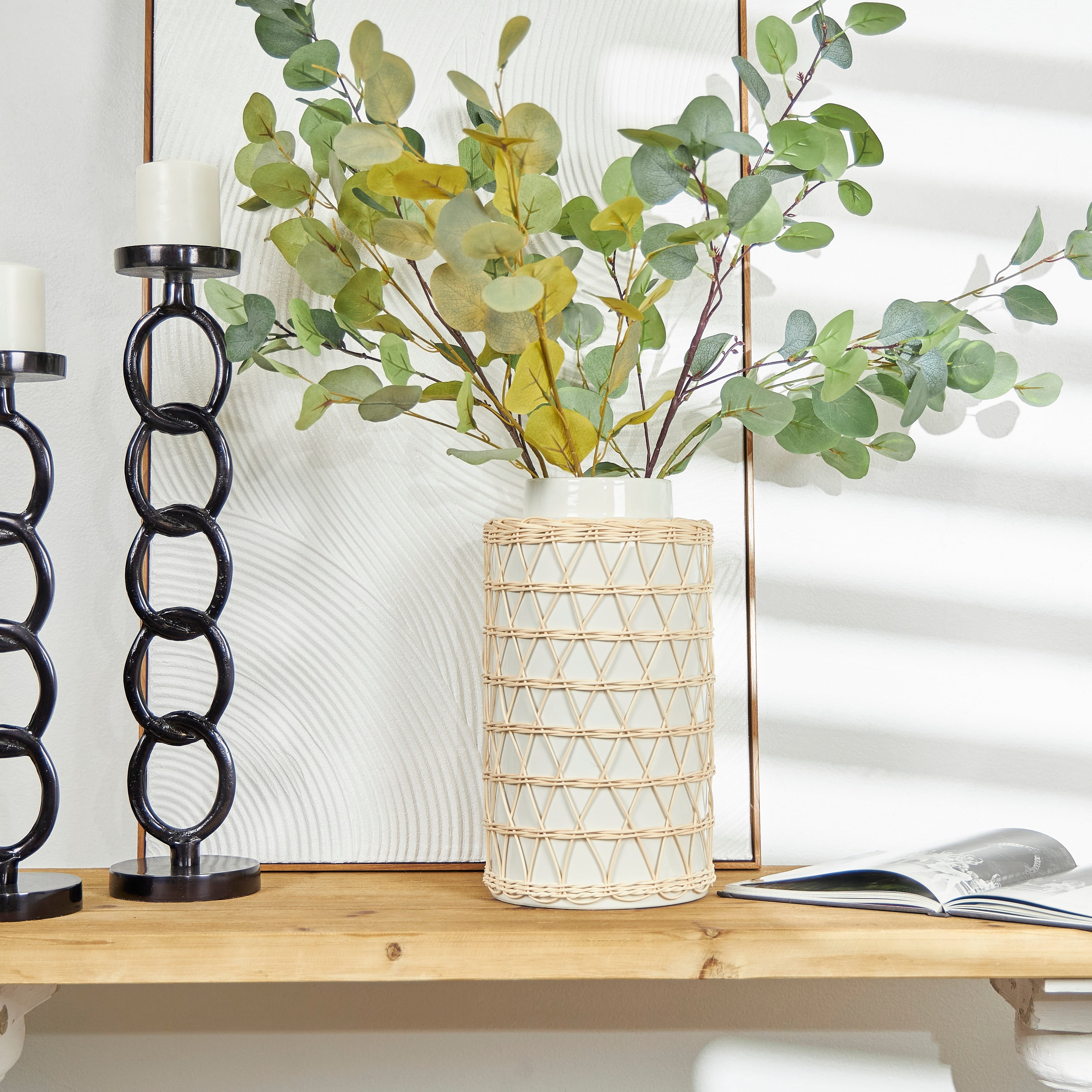 ARCILLA ELEMENTAL White Ceramic Handmade Decorative Vase with Woven ...