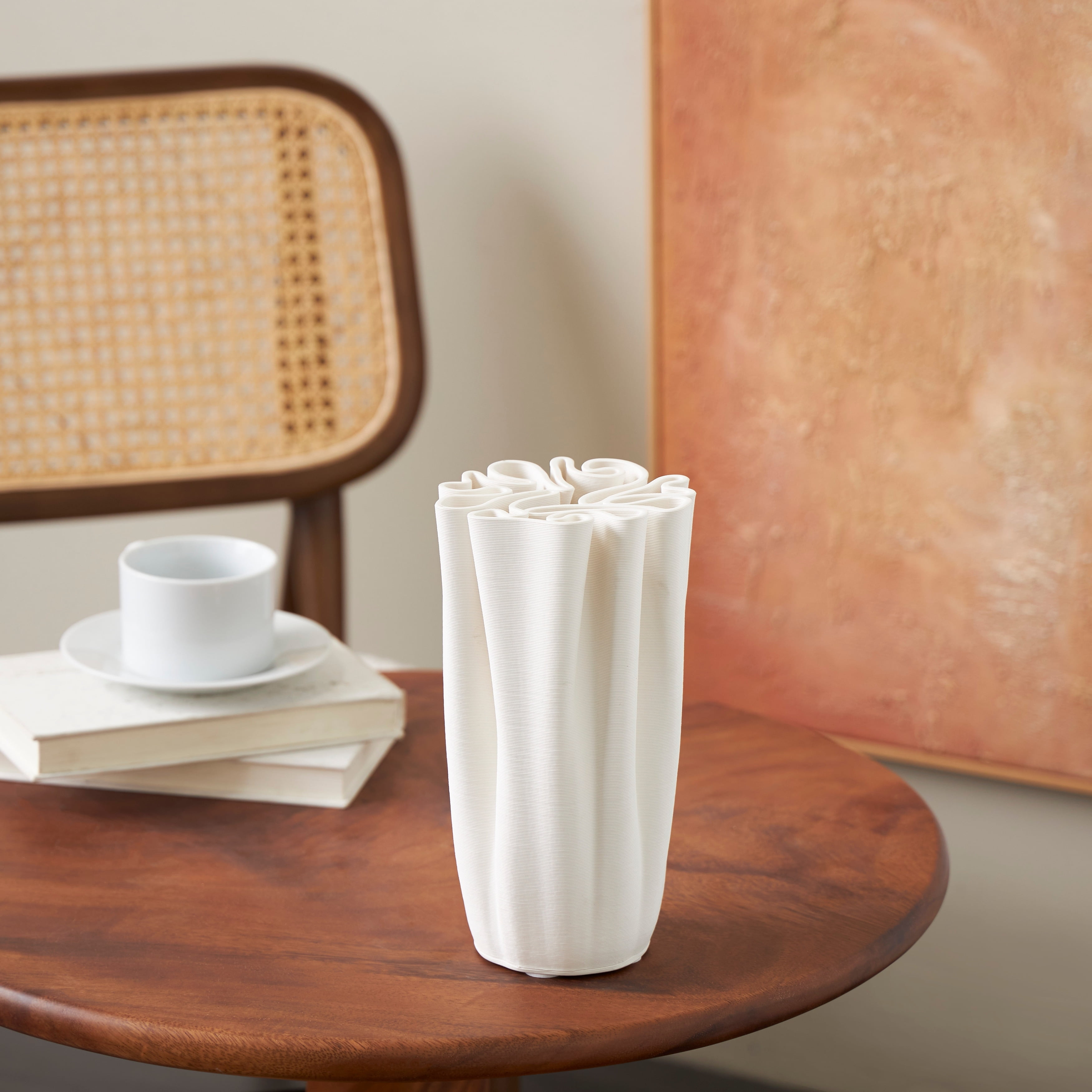 Studio 350 White Ceramic Ribbed Dimensional Folded Abstract Vase with ...