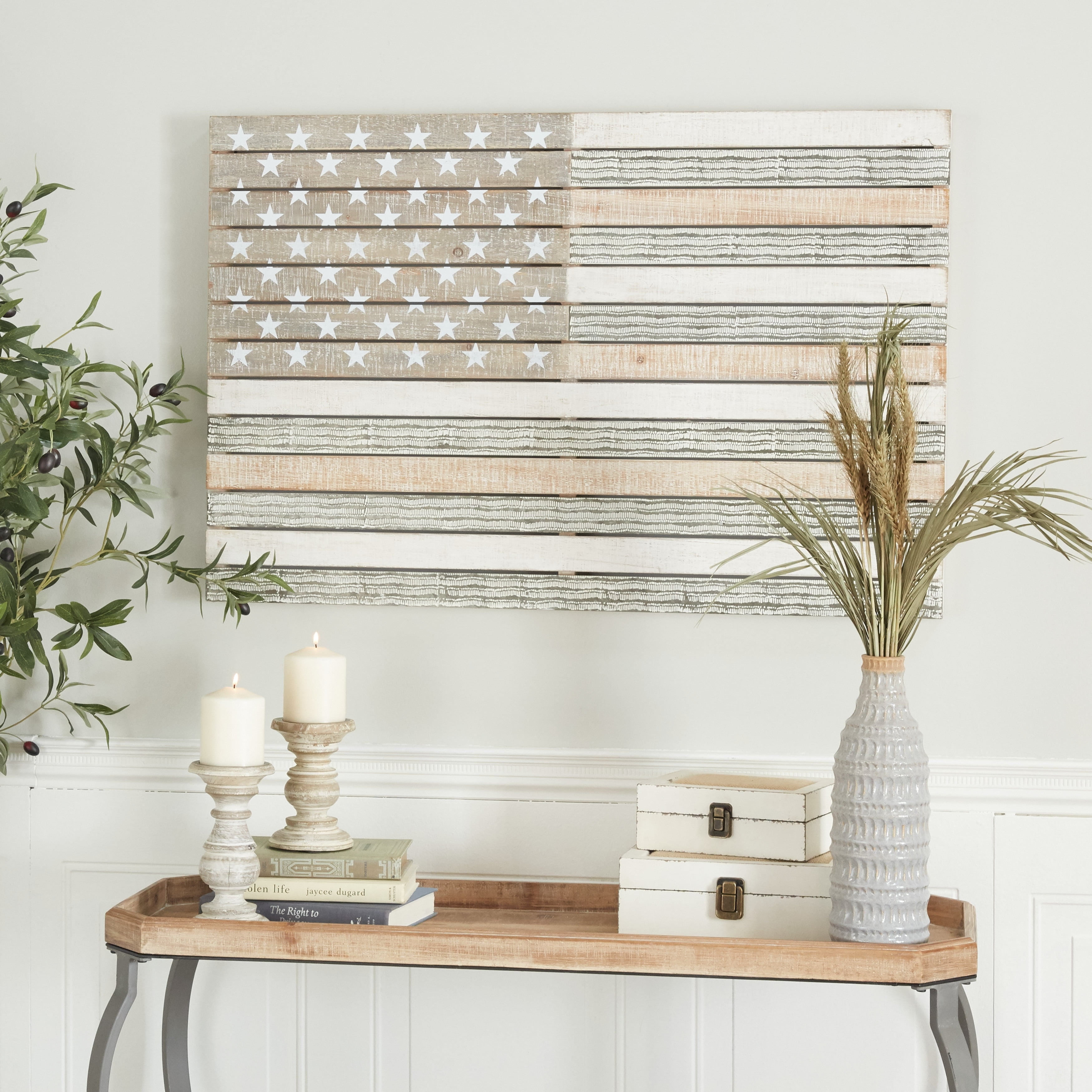 Studio 350 White Wood Distressed American Flag Wall Decor - Walmart.com