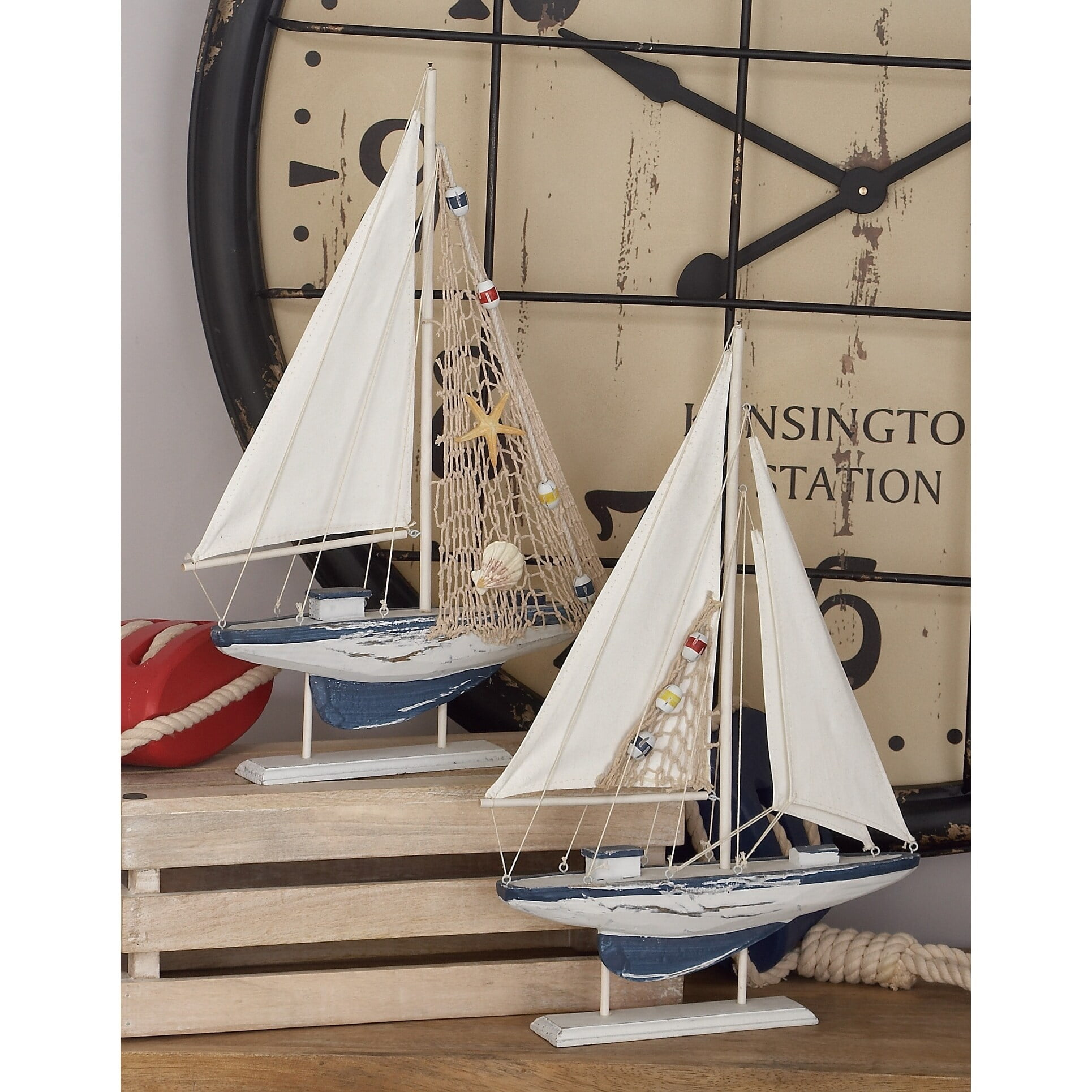 Studio 350 White Wood Handmade Sail Boat Sculpture (Set of 2) - Walmart.com