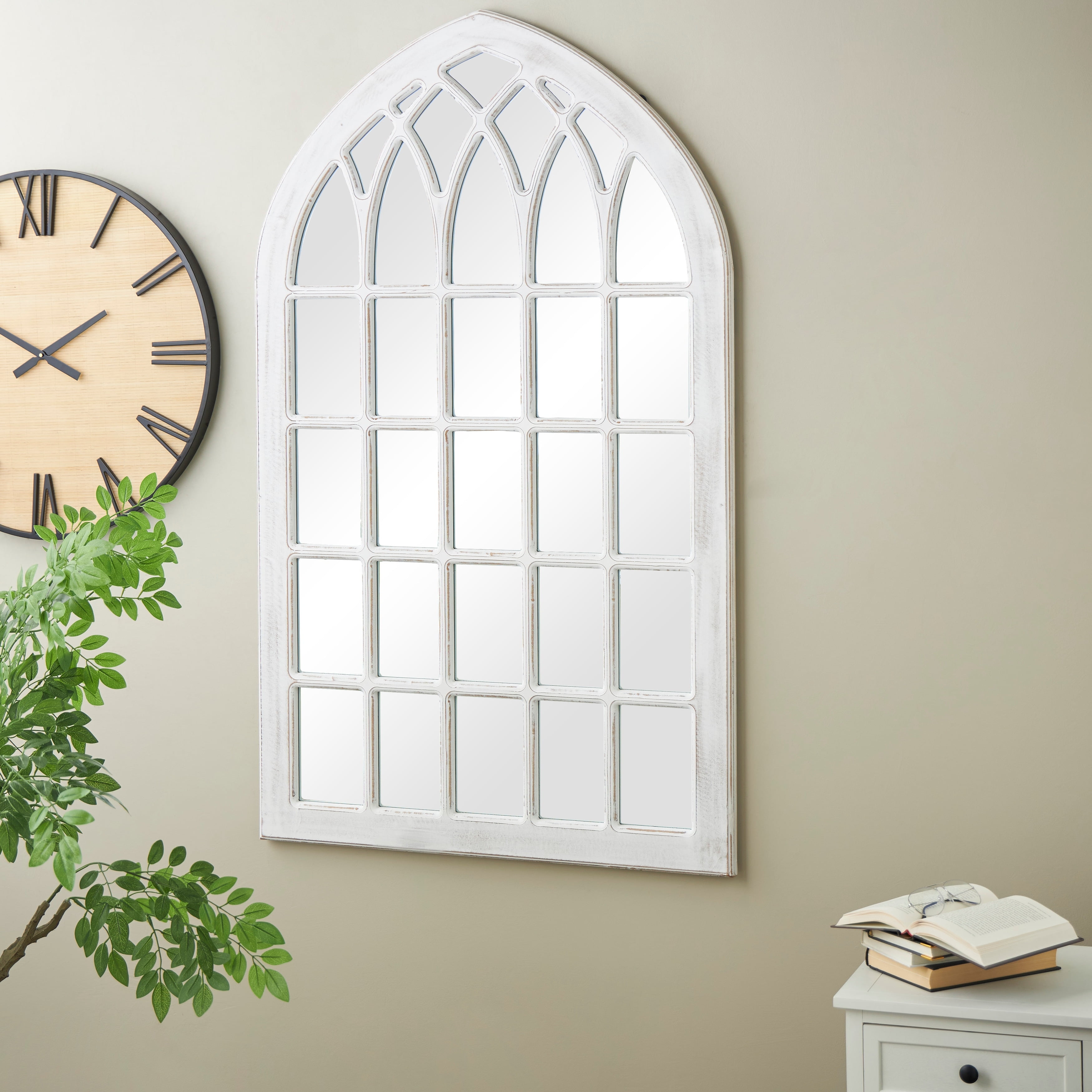 Studio 350 White Wooden Distressed Window Pane Wall Mirror - 36"W, 60"H ...