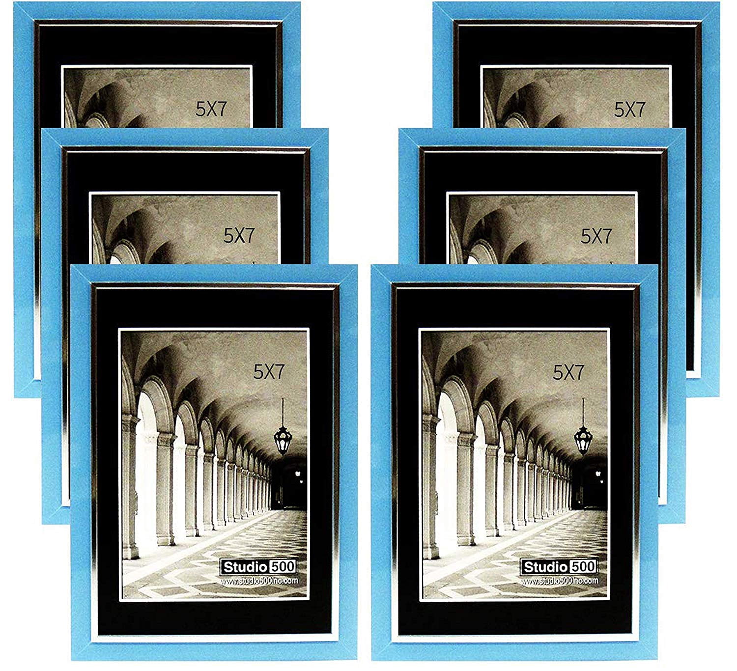 Studio 500, Pack of Six 5x7" in Blue with an inner silver Lines around ...