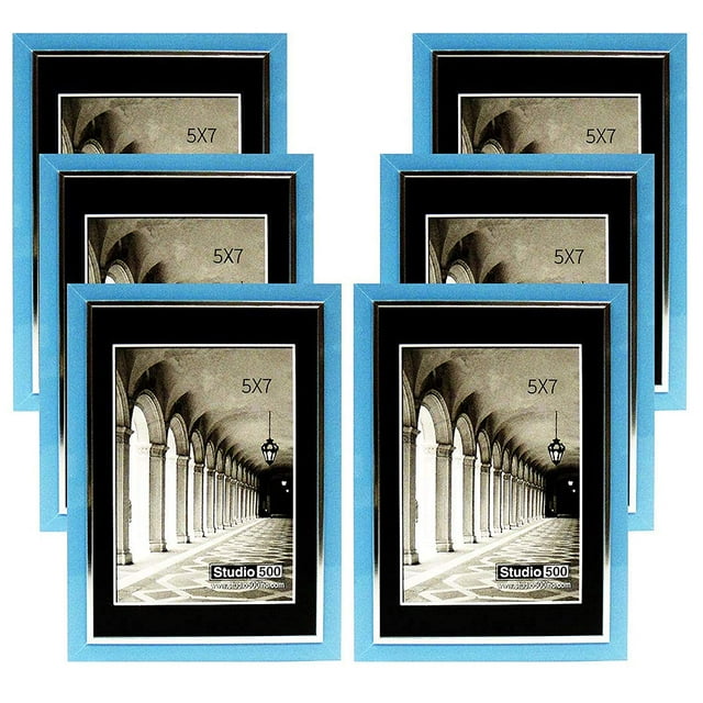 Studio 500, Pack of Six 5x7" in Blue with an inner silver Lines around ...