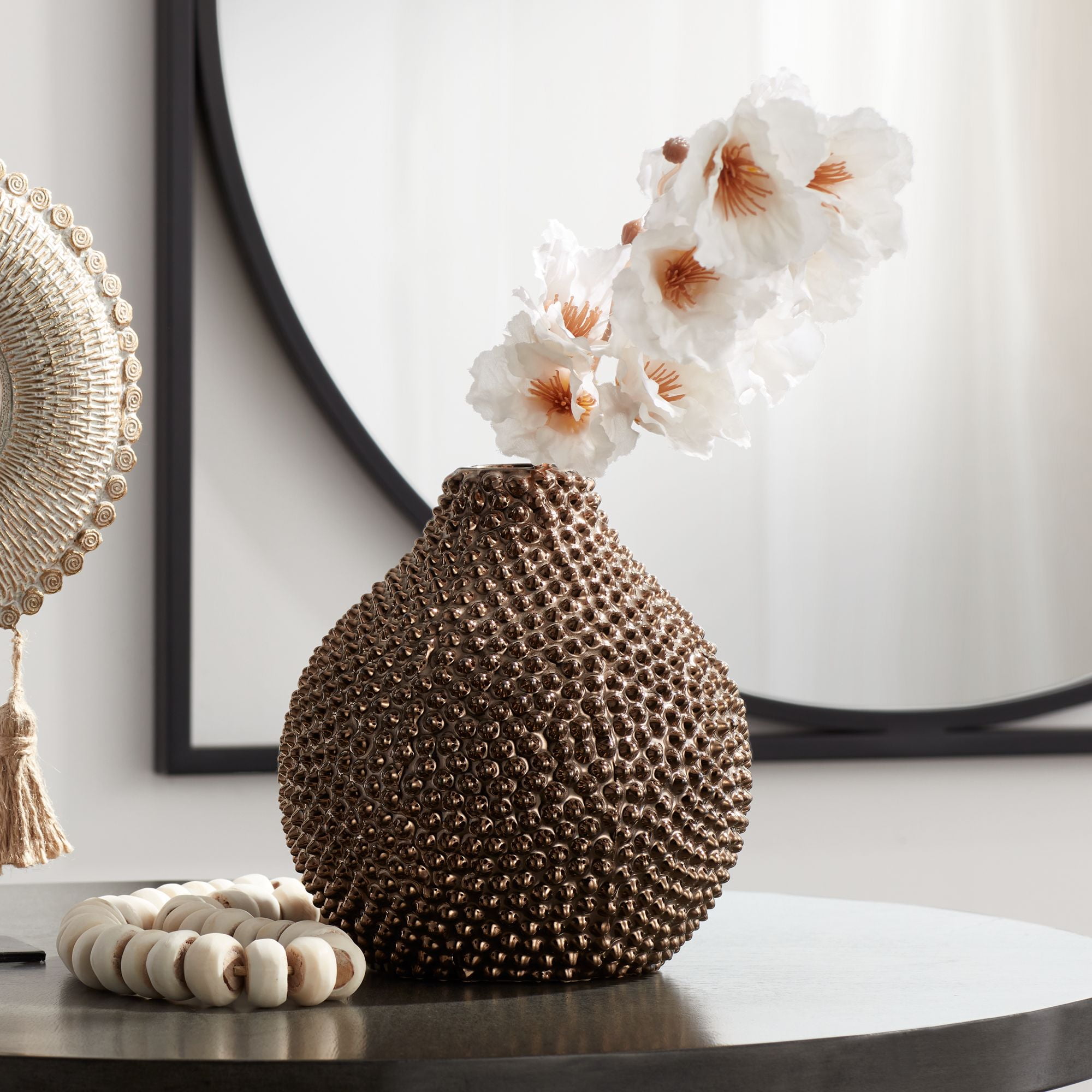 Studio 55D 8" High Glossy Brass Textured Ceramic Vase - Walmart.com