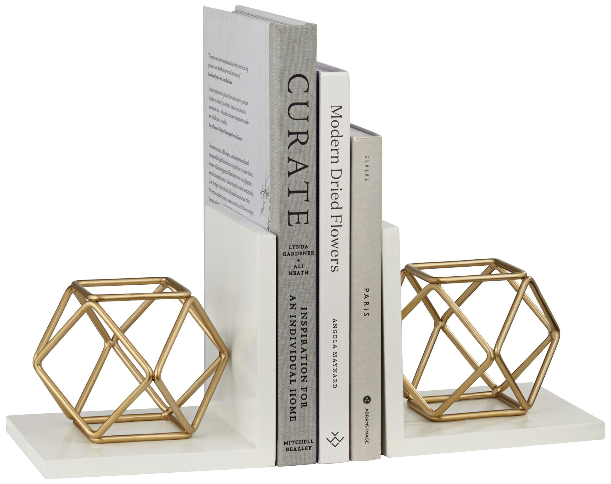 Studio 55D Fantasma White Wood Glossy Golden Bookends Set - Walmart.com