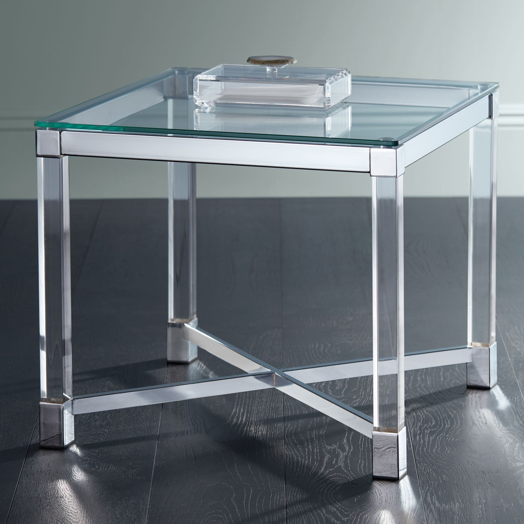Studio 55D Modern Clear Acrylic Square Accent Table 22" Wide Shiny ...